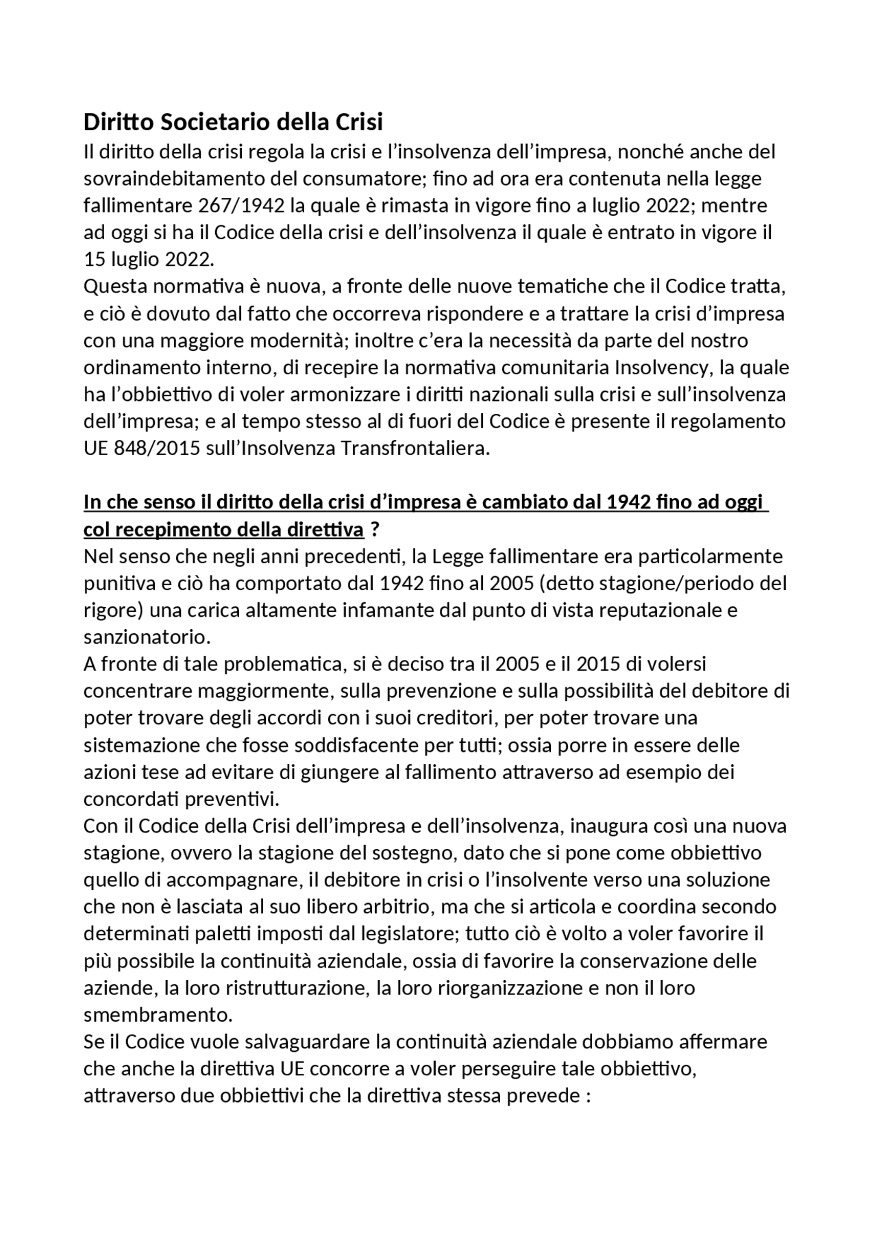 DIRITTO DELLA CRISI E DELL'INSOLVENZA | Appunti di Diritto Commerciale | Docsity