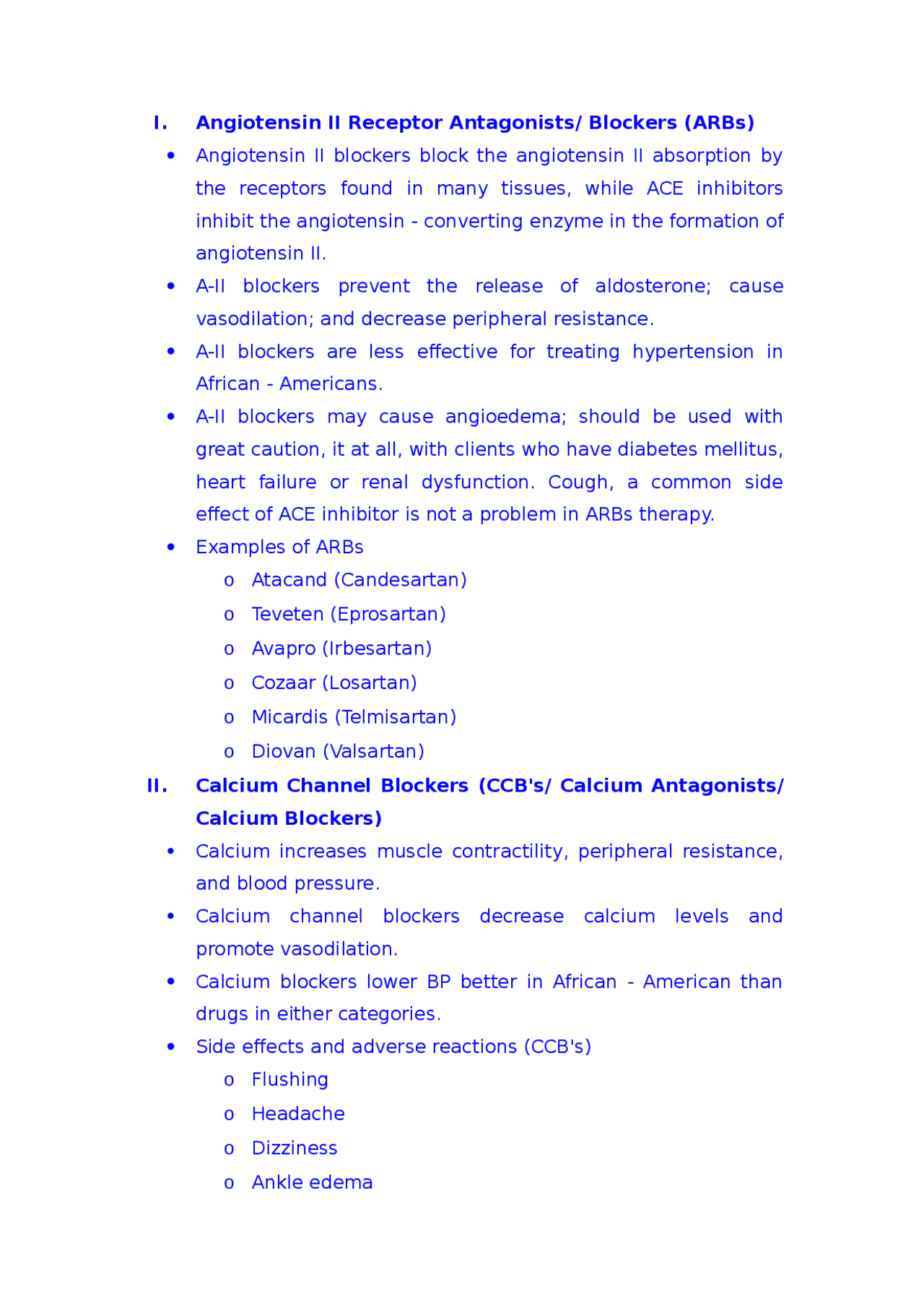ANGIOTENSIN II RECEPTOR ANTAGONISTS | Lecture notes Nursing | Docsity