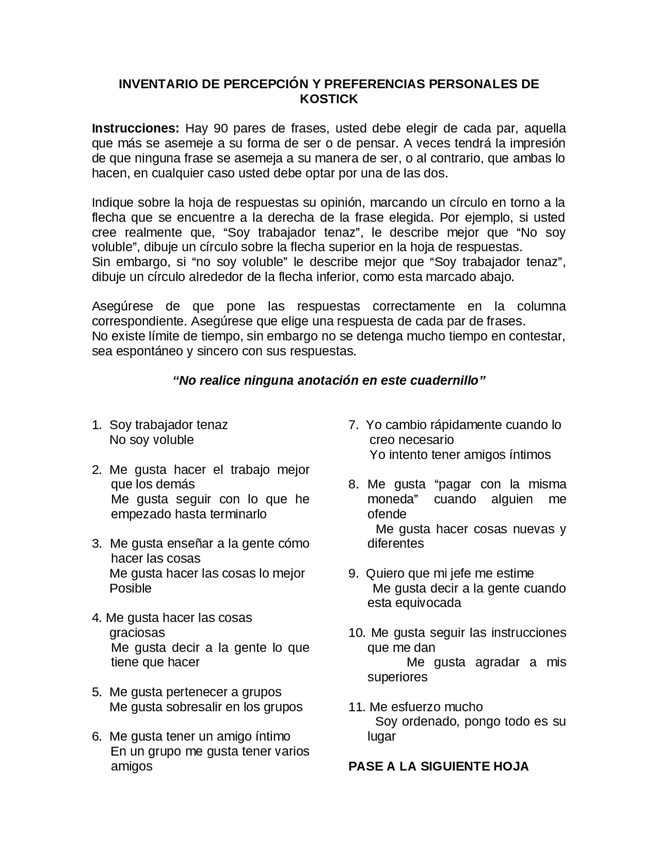 Cuadernillo de kostick | Resúmenes de Psicología Clínica | Docsity