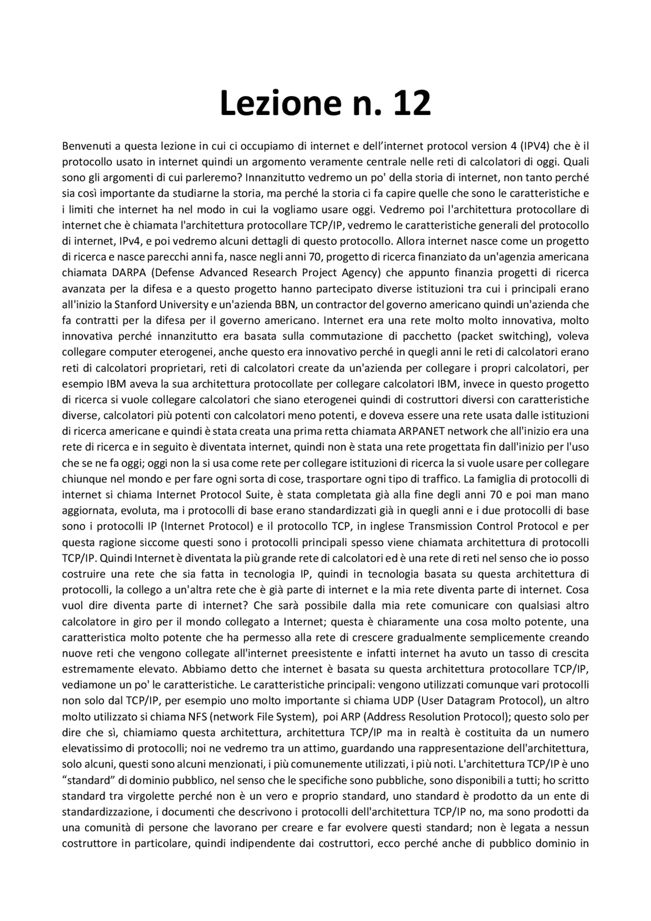 Riassunto lezione 12 - Reti di calcolatori | Sbobinature di Reti Di Calcolatori | Docsity