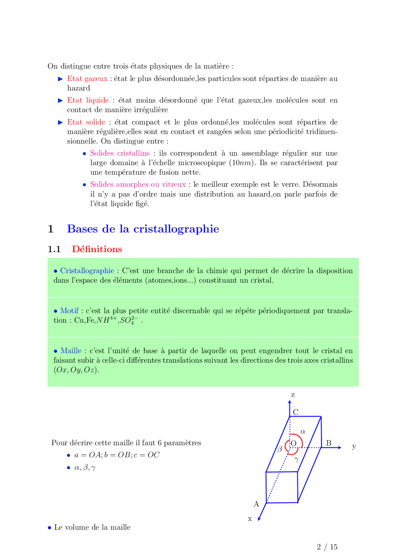 Cristallographie Chimie Cours Lecture Notes Chemistry Docsity