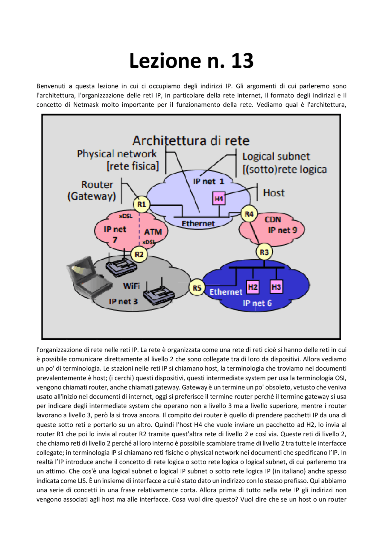 Riassunto lezione 13 - Reti di calcolatori | Sbobinature di Reti Di Calcolatori | Docsity