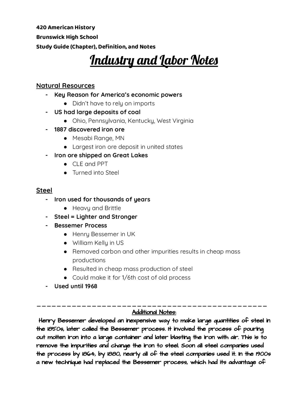 Study Notes for the industrial revolution | Study notes History | Docsity