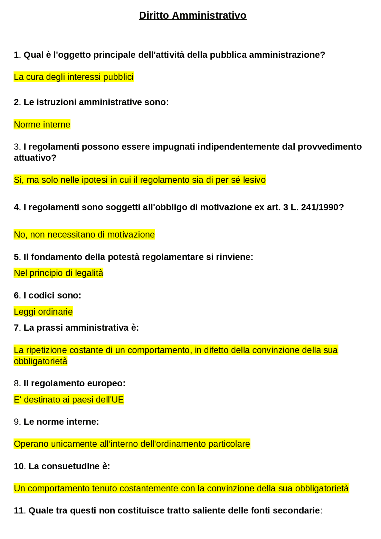 Quiz svolti di Diritto Amministrativo | Panieri di Diritto Amministrativo | Docsity