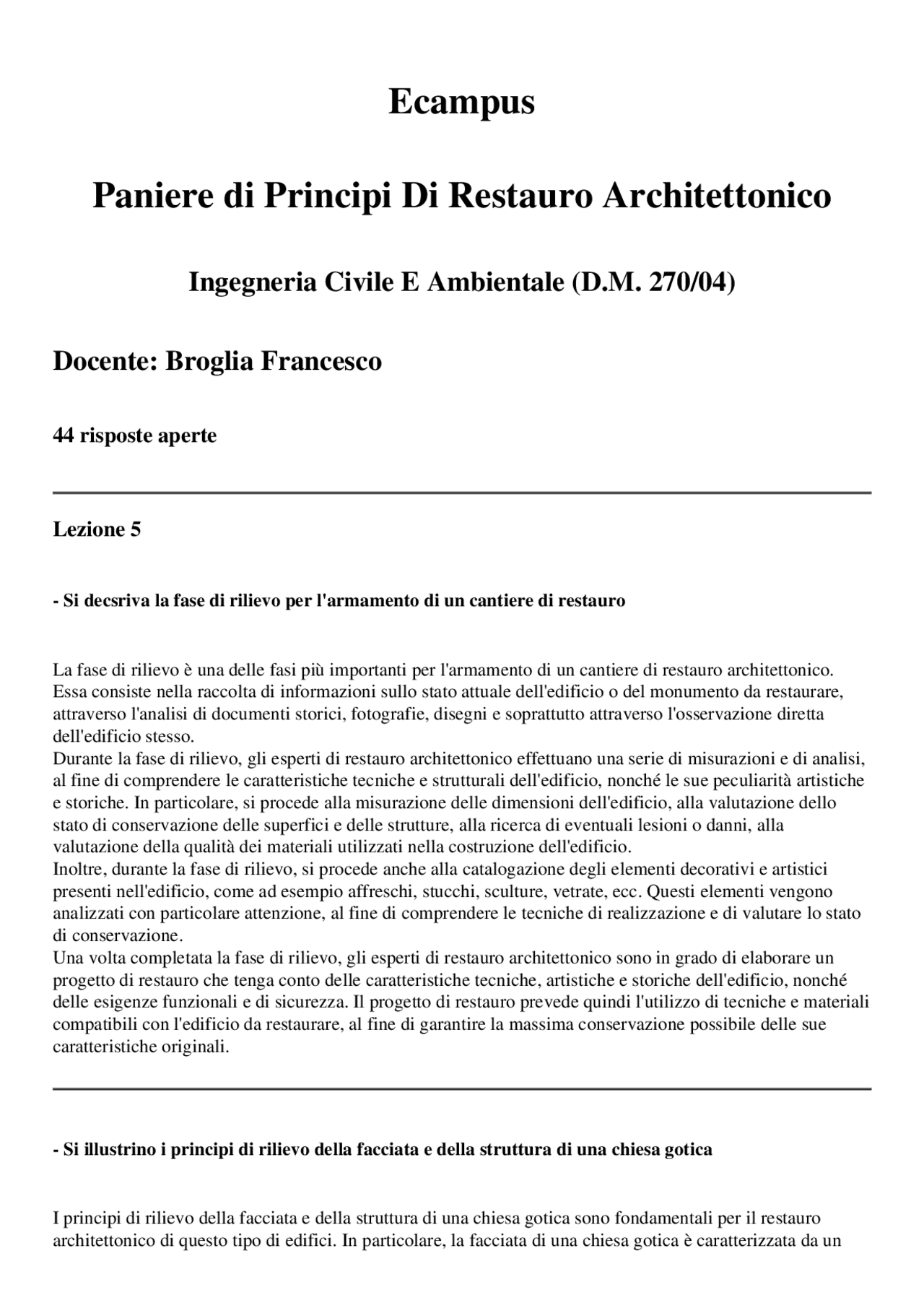 Principi Di Restauro Architettonico Domande Aperte Con Risposta