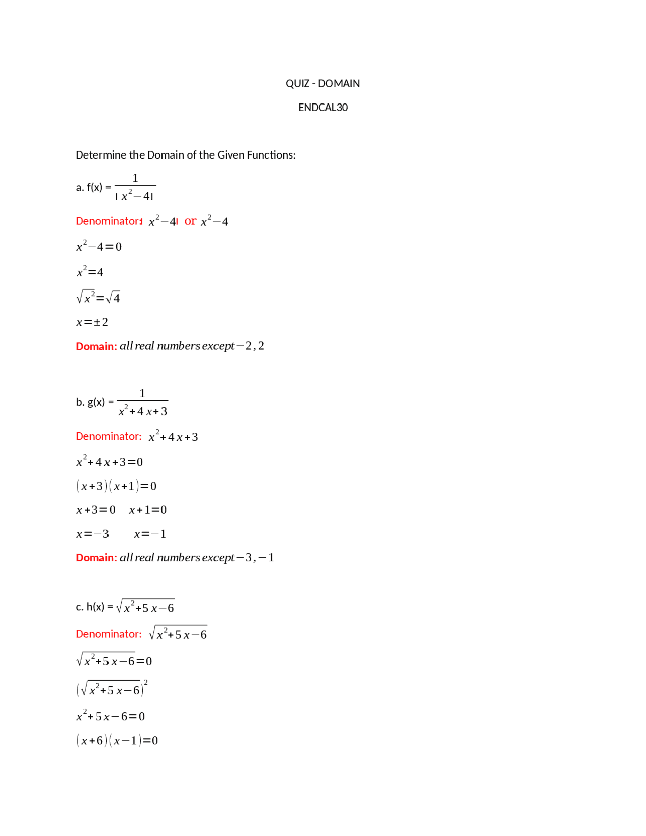 Find The Domain Of A Function Quiz With Solutions Differential
