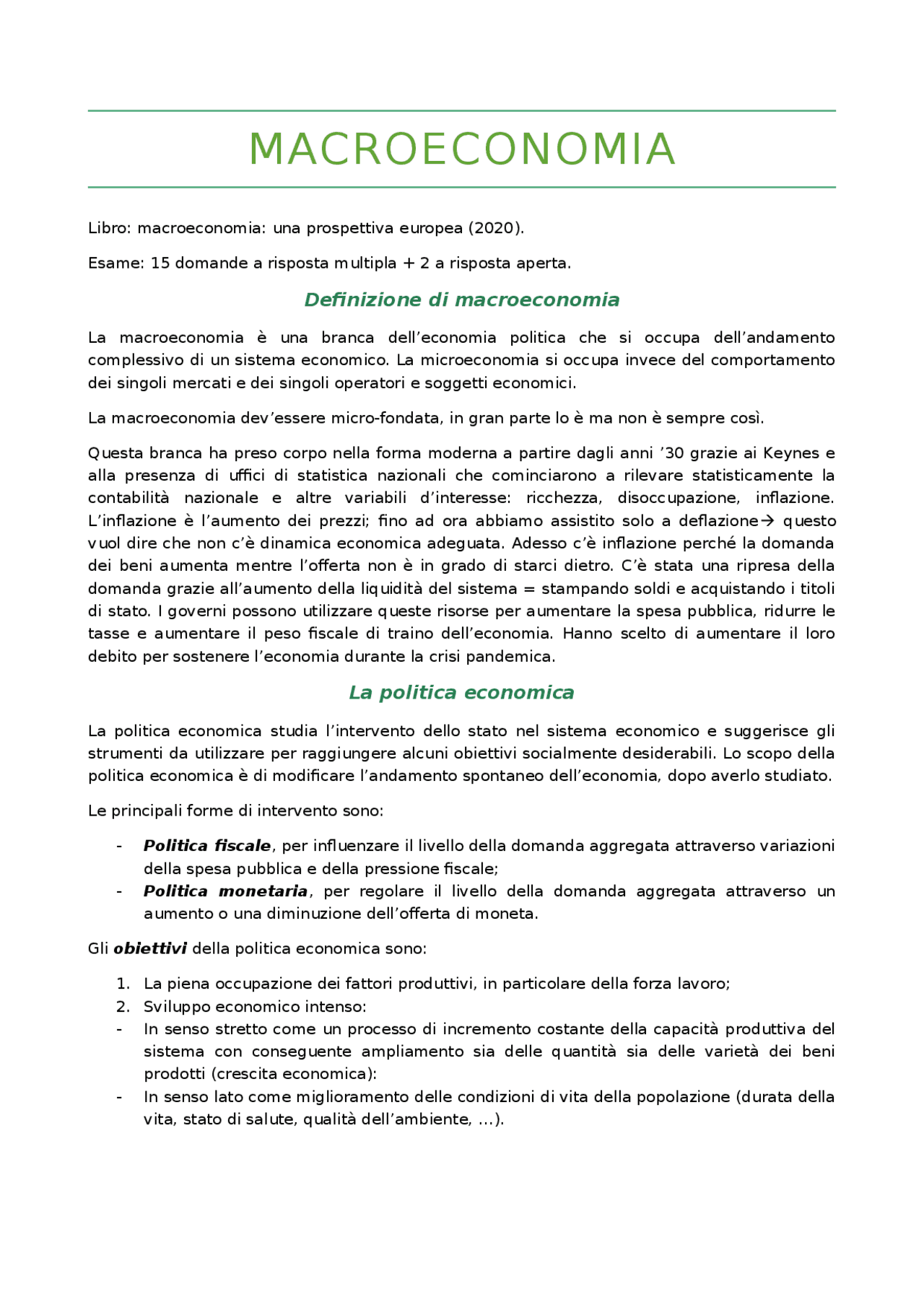 Appunti Macroeconomia Integrati Con Libro Appunti Di Macroeconomia