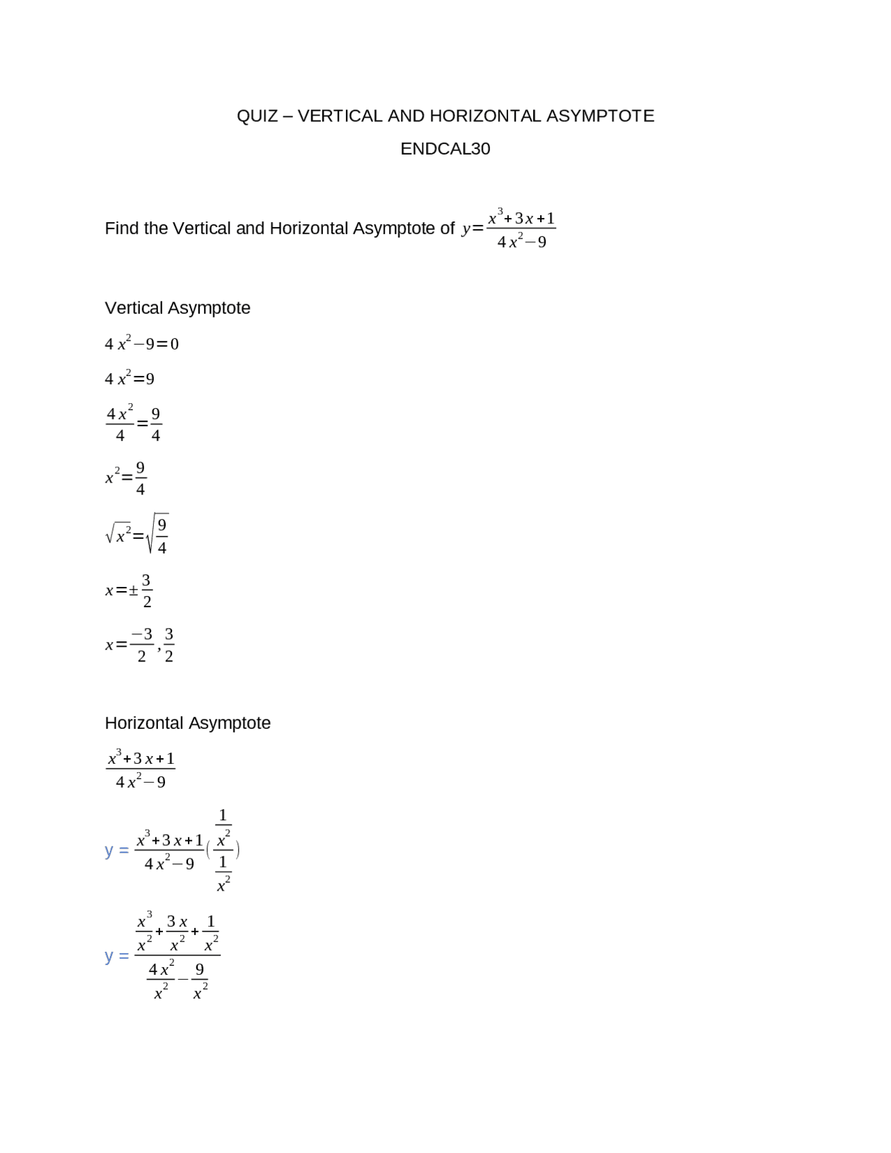 Vertical and Horizontal Asymptote (Quiz with Solutions) - Differential Calculus | Quizzes ...