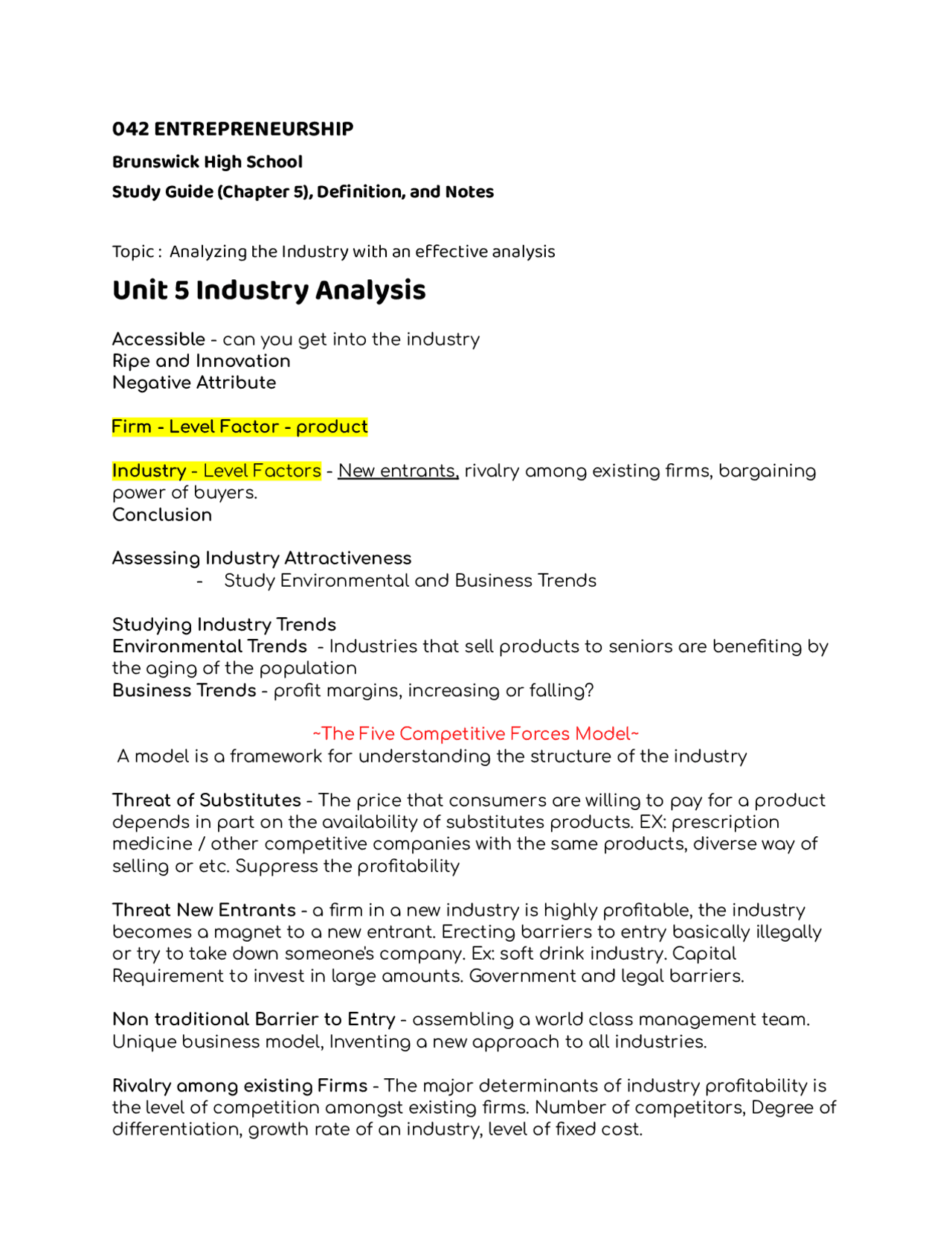 Study Notes for Entrepreneurship | Study notes Business | Docsity