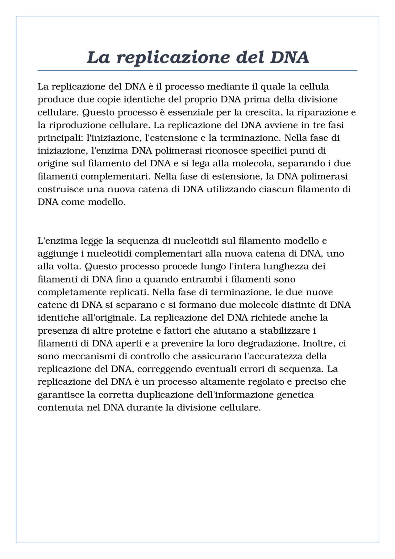 La Replicazione del Dna - Caratteri e Funzioni | Sintesi del corso di ...