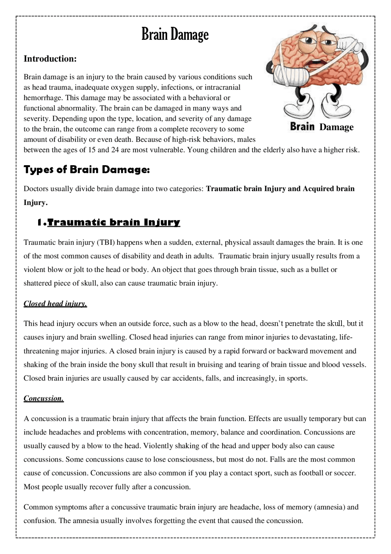 Brain Damage in Behavioral Neurosciences | Lecture notes Abnormal ...