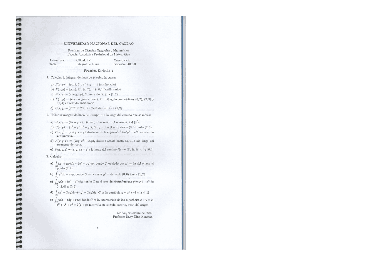 Cálculo De Varias Variables Ejercicios De Cálculo Avanzado Docsity