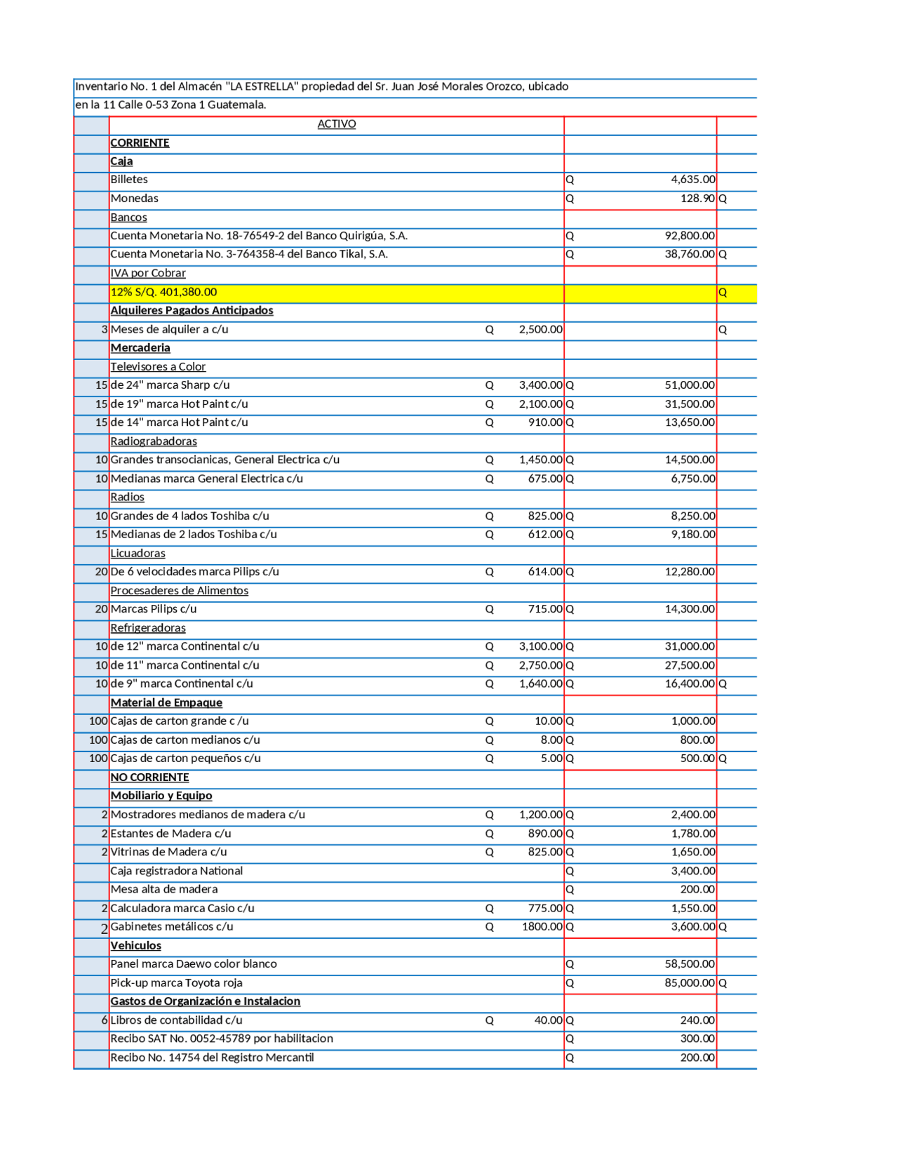 Inventario De Contabilidad Ejercicios De Historia Docsity