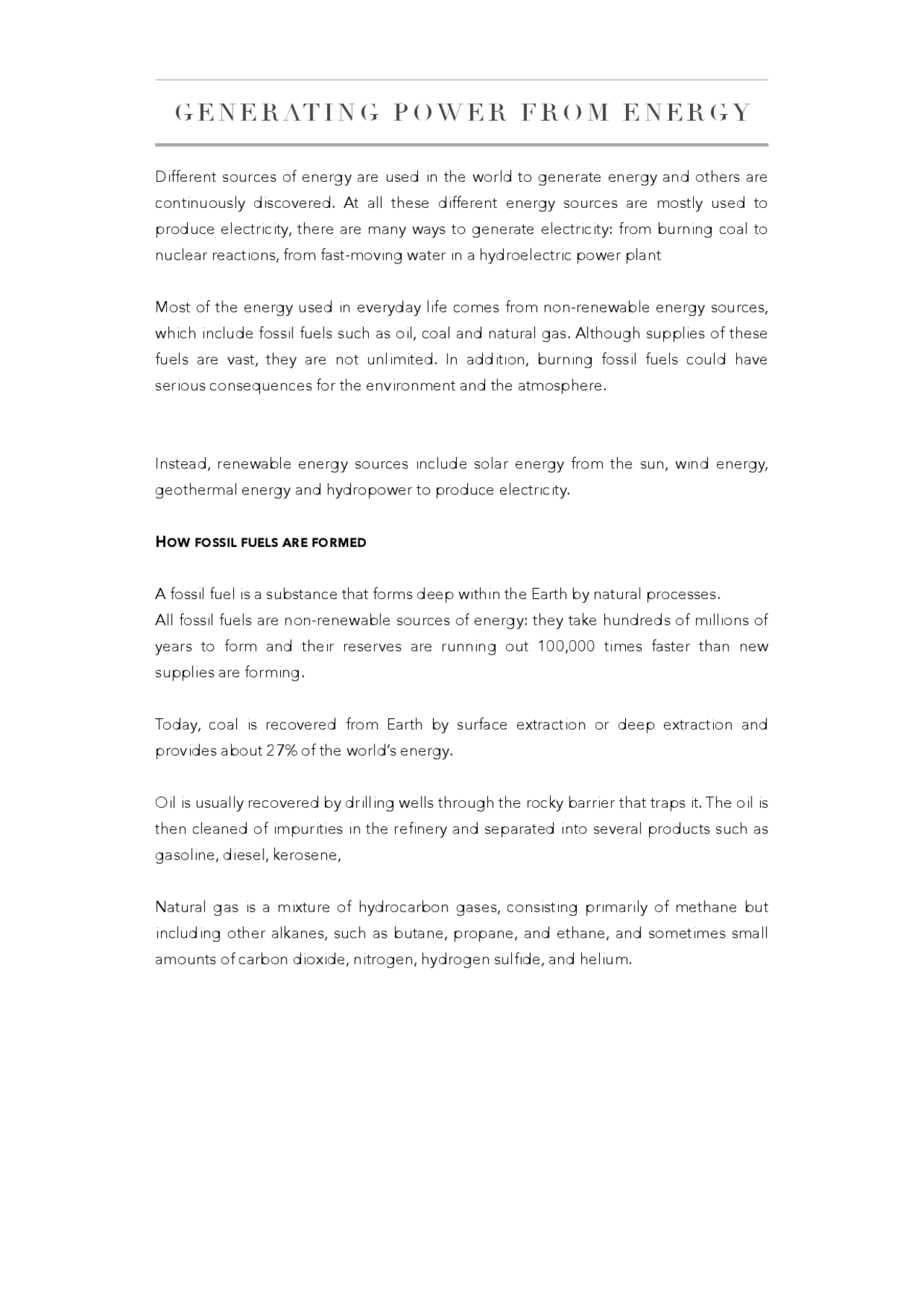 Generating Power From Energy Sources Temi Di Inglese Docsity