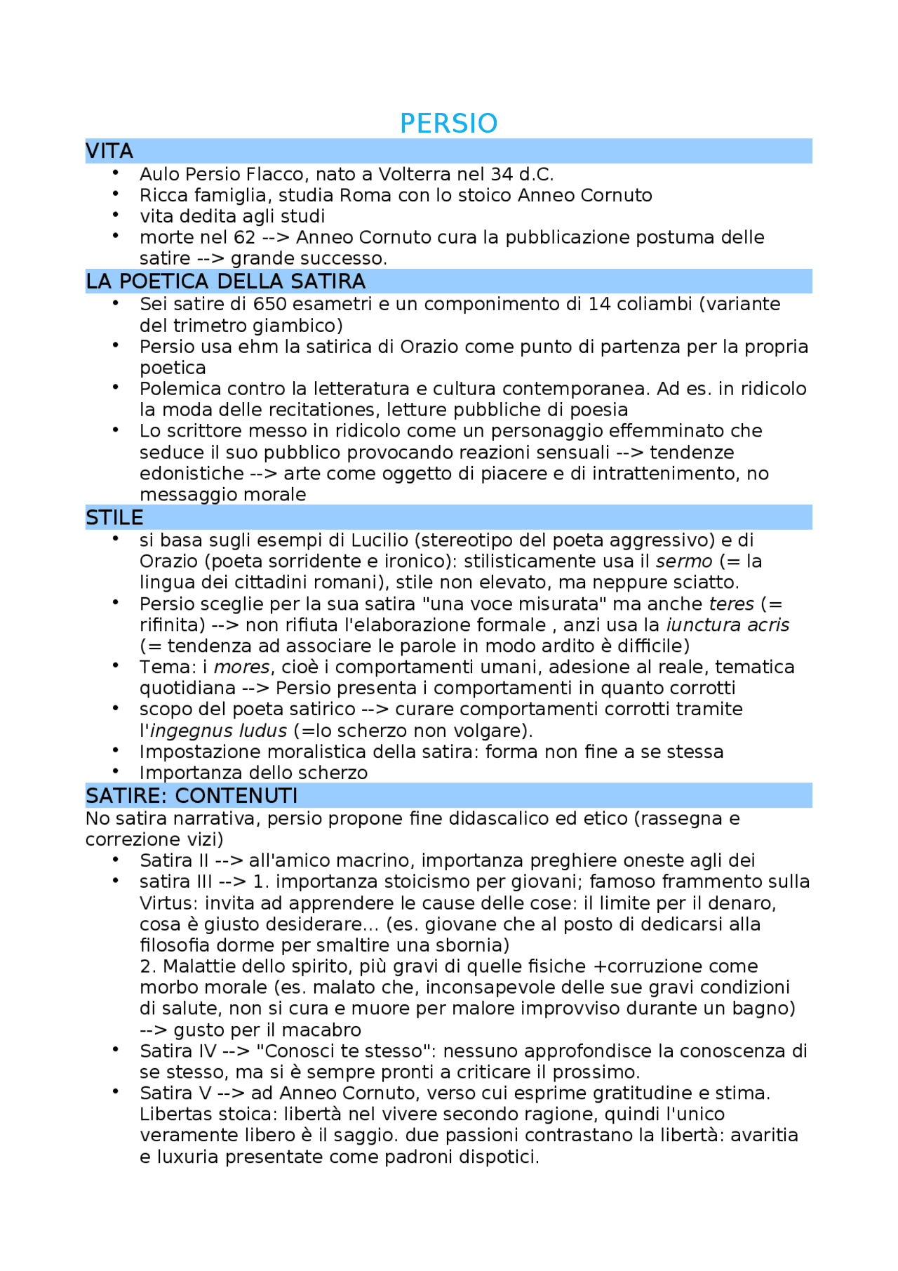 Persio: Vita e opere (Satire) sintesi da "Opera" | Appunti di Latino ...