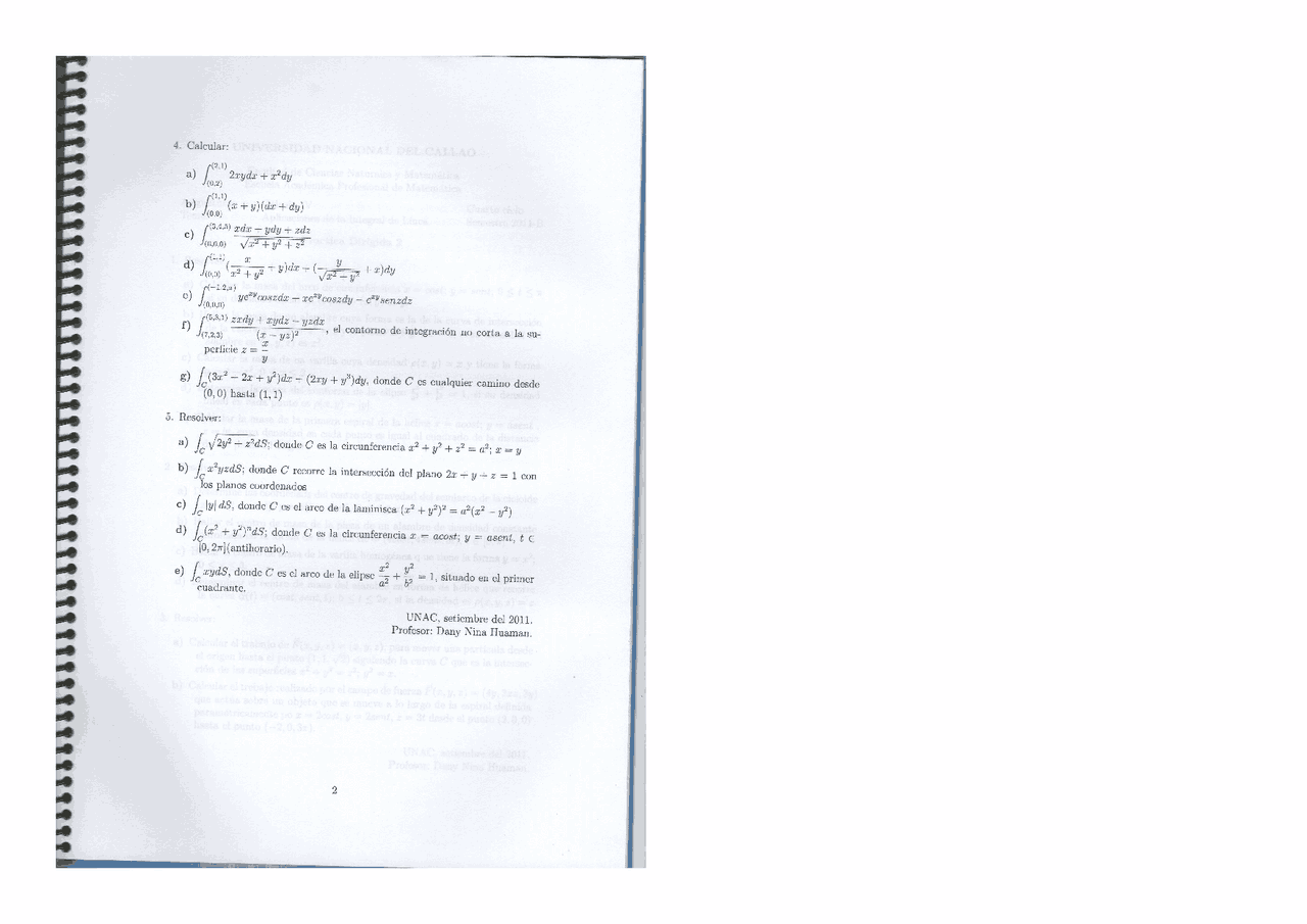 Cálculo De Varias Variables Ejercicios De Cálculo Avanzado Docsity