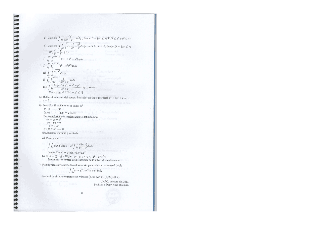 CÁlculo De Varias Variables Ejercicios De Cálculo Avanzado Docsity