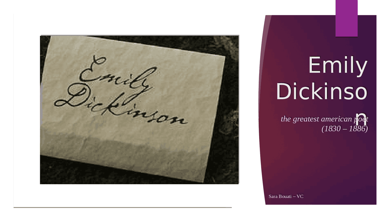 Powerpoint su Emily Dickinson | Slide di Inglese | Docsity
