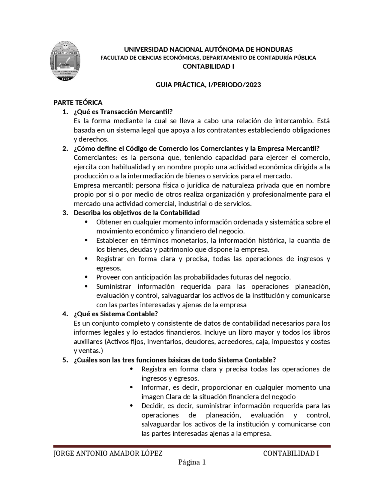 Guia 1 de contabilidad I | Ejercicios de Contabilidad | Docsity