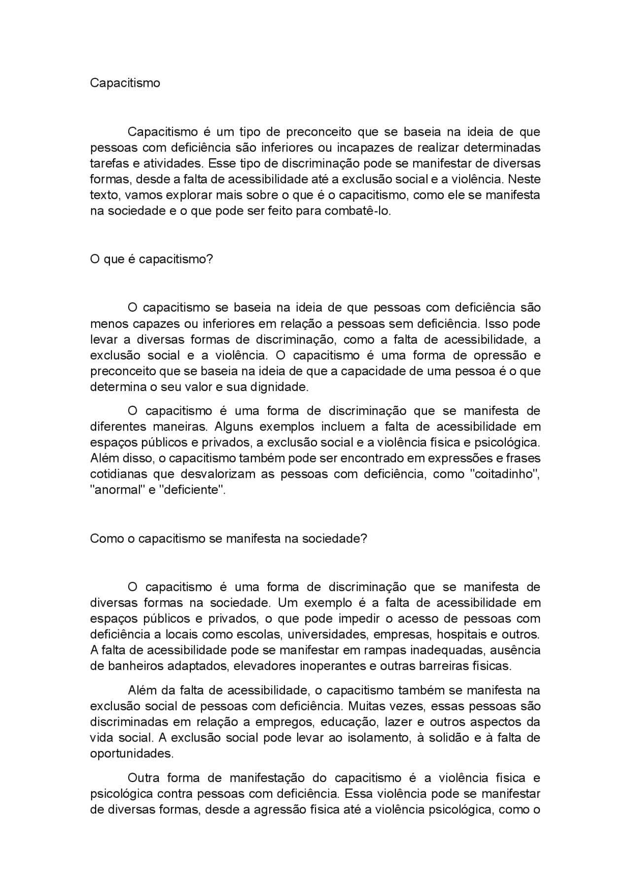 Resumo sobre Capacitismo | Resumos Saúde Pública | Docsity