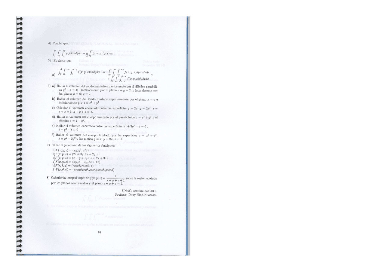 CÁlculo De Varias Variables Ejercicios De Cálculo Avanzado Docsity