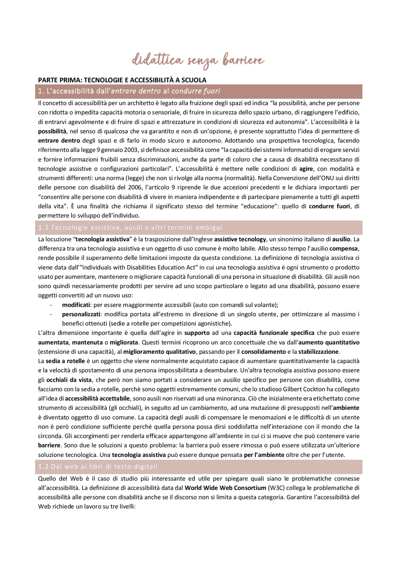 Didattica senza barriere | Dispense di Didattica Pedagogica | Docsity