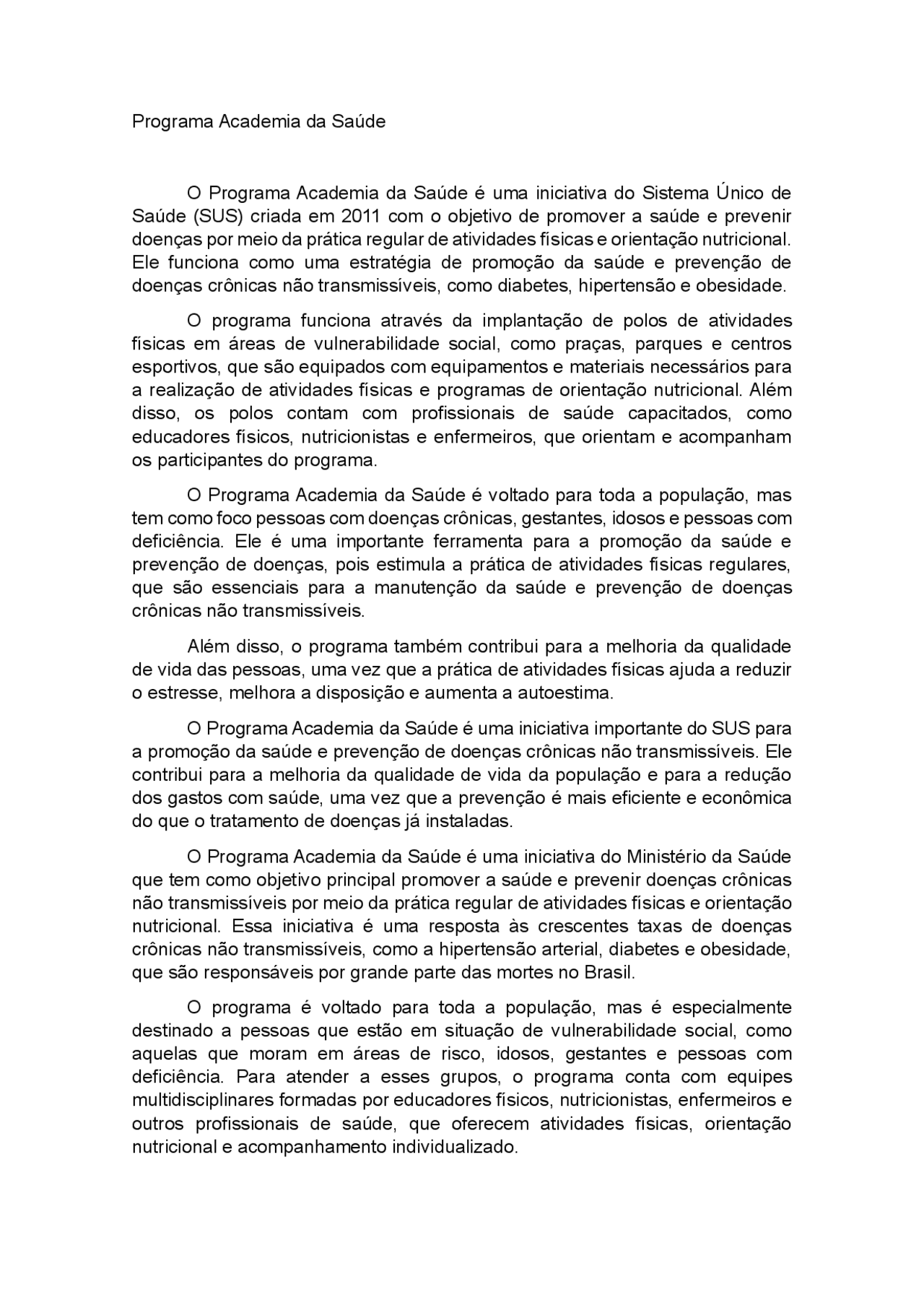 Programa Academia Da Saúde Resumos Saúde Pública Docsity