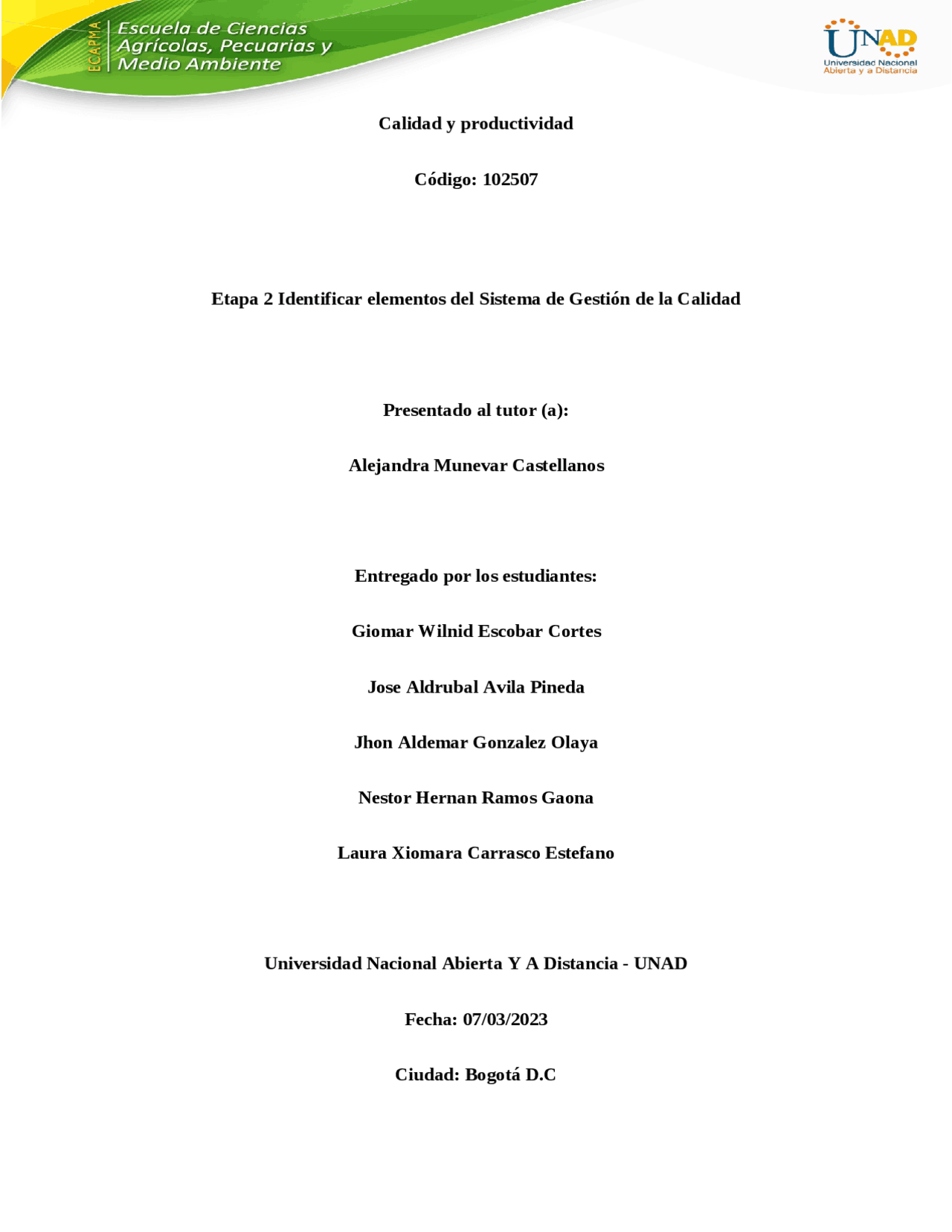 Fase 2 De Calidad Unad Resúmenes De Gestión De La Calidad Docsity