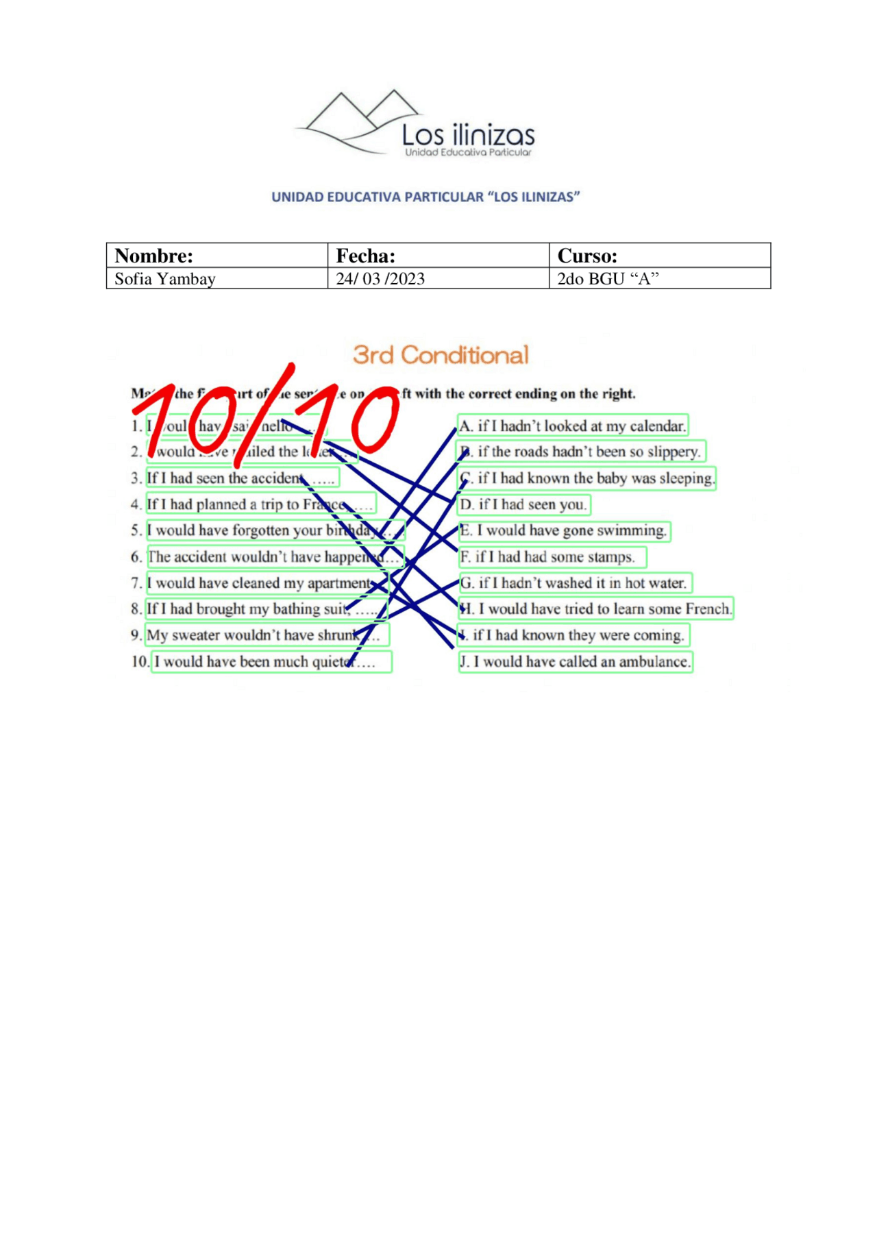 Exercises 3rd conditional | Ejercicios de Inglés | Docsity