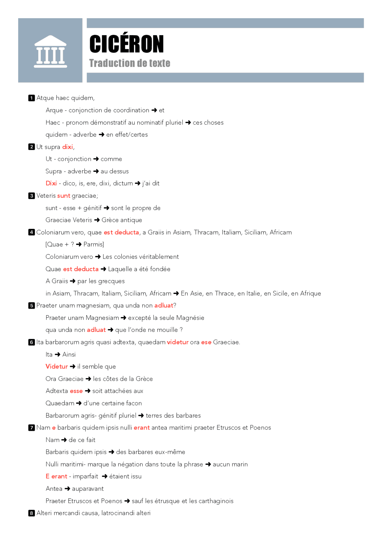 Traduction détaillée Cicéron | Transcriptions Latin | Docsity