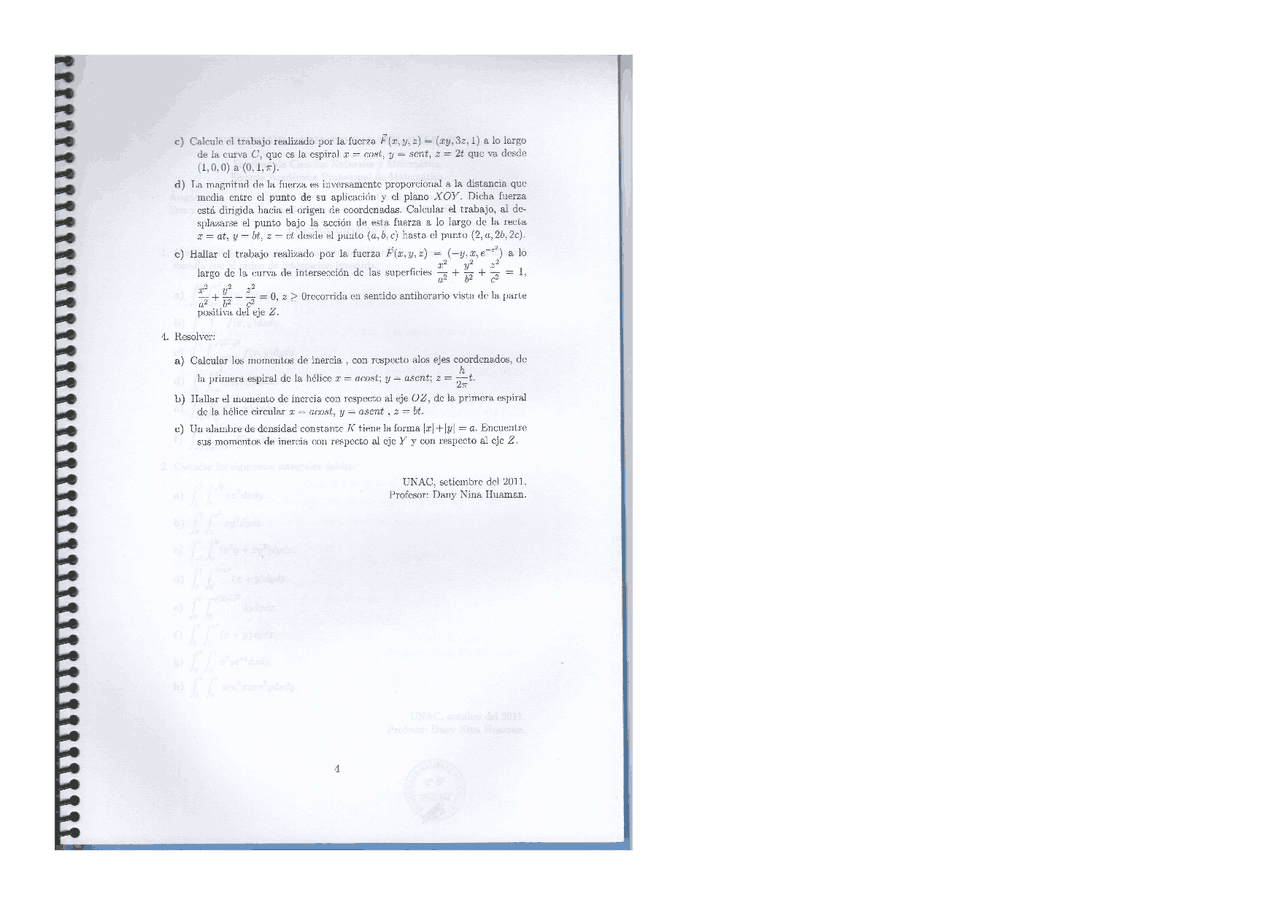 Cálculo De Varias Variables Ejercicios De Cálculo Avanzado Docsity