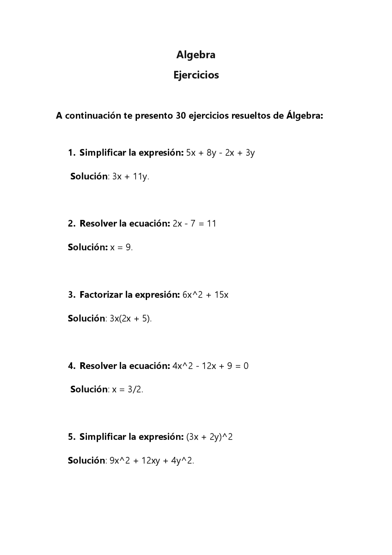 Ejercicios de Algebra | Ejercicios de Álgebra | Docsity