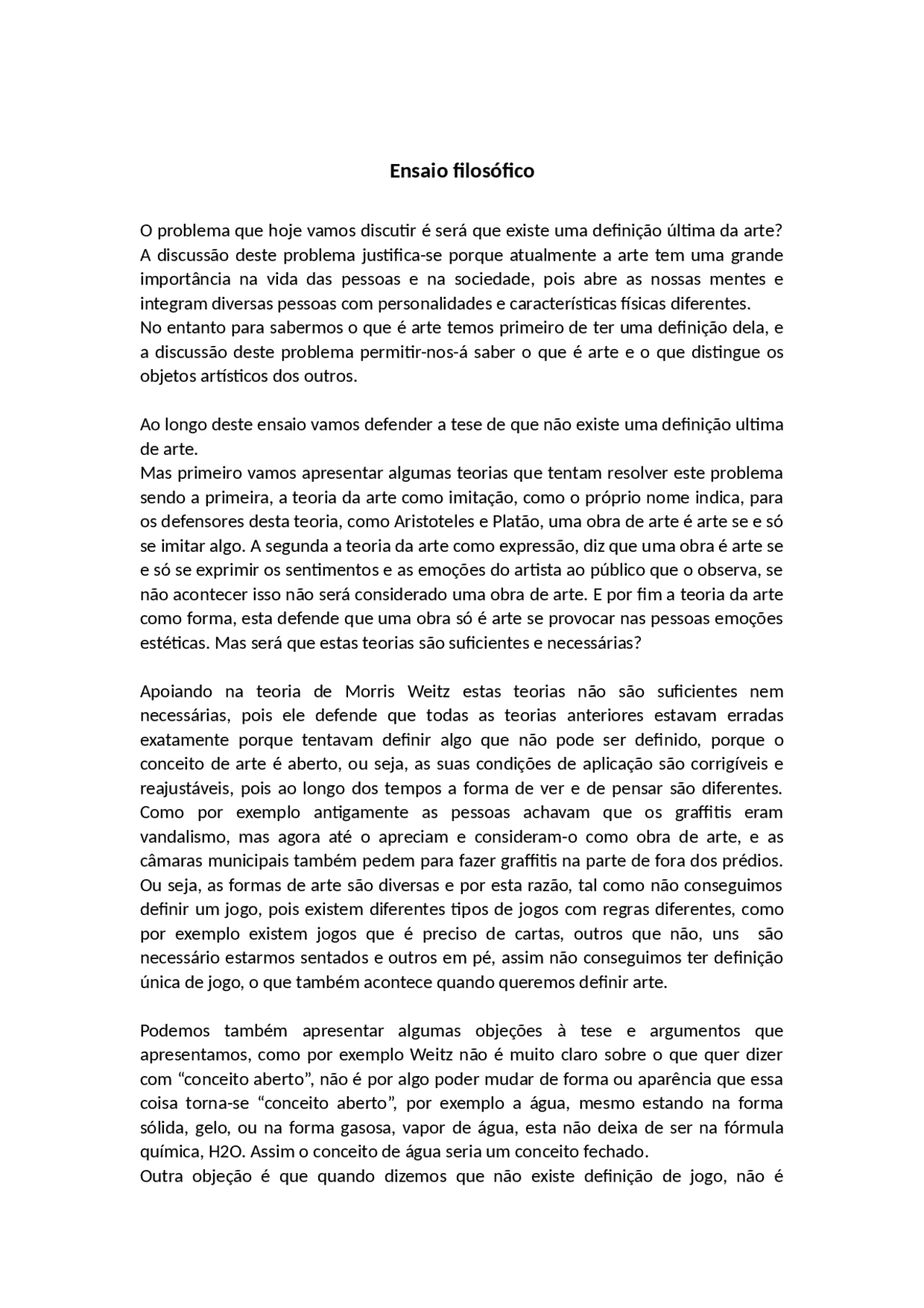 Ensaio filosofico 11ºano | Manuais, Projetos, Pesquisas Filosofia | Docsity