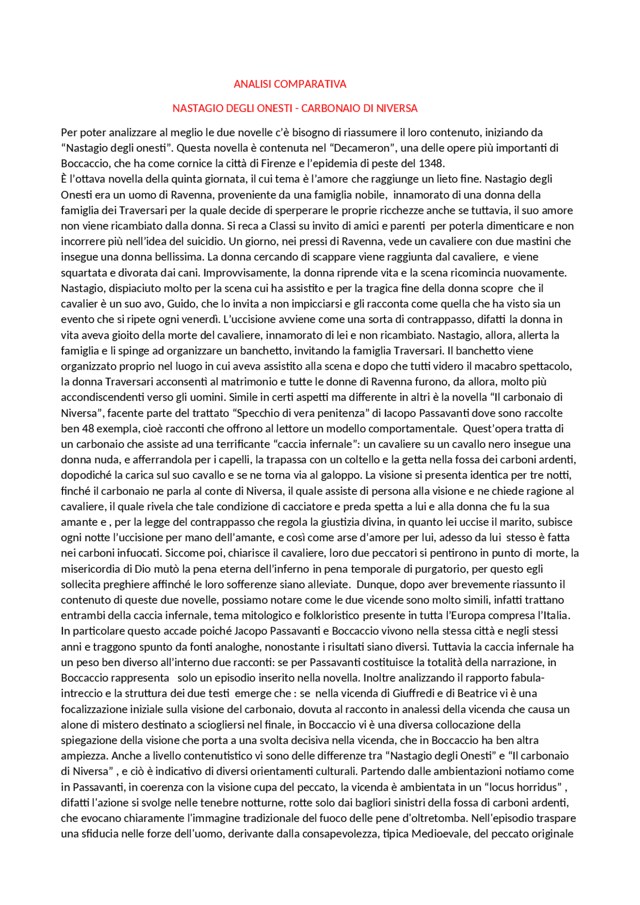 Analisi comparativa Nastagio degli Onesti - Carbonaio di Niversa ...