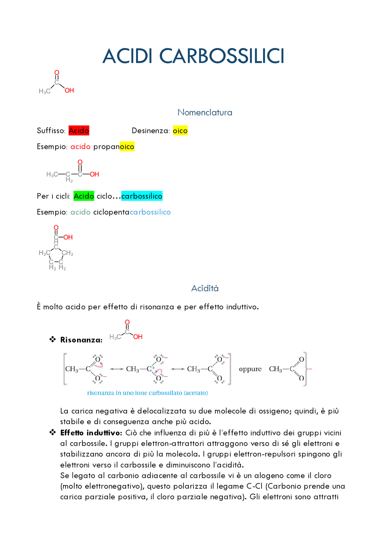 Chimica organica, acidi carbossilici. | Schemi e mappe concettuali di ...