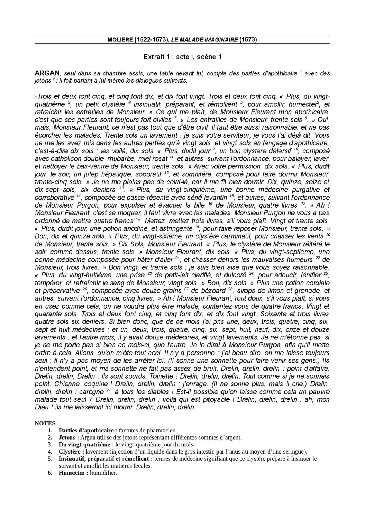Malade imaginaire acte 1 scène 1 monologue de argan qui est ...