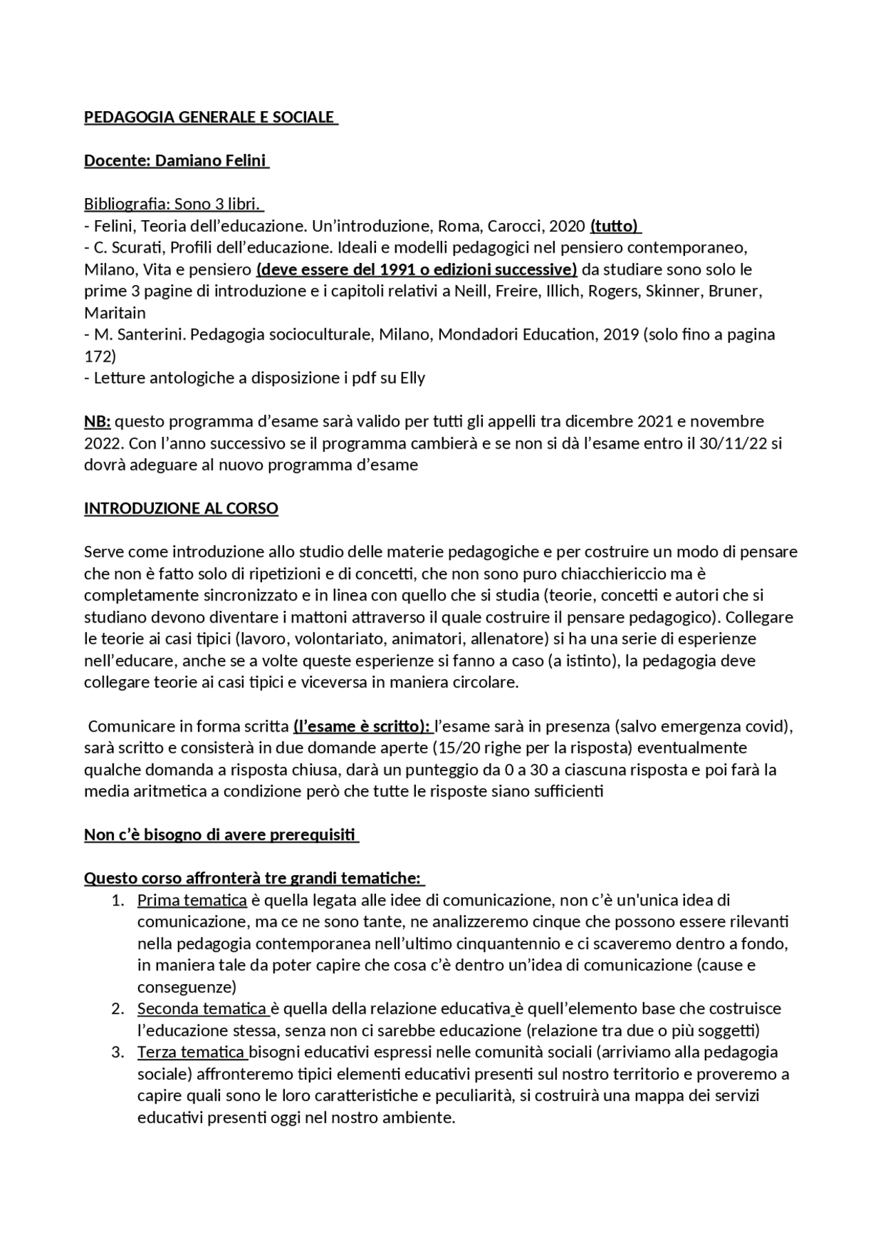 Pedagogia Generale E Sociale Appunti Notes De Pédagogie Docsity