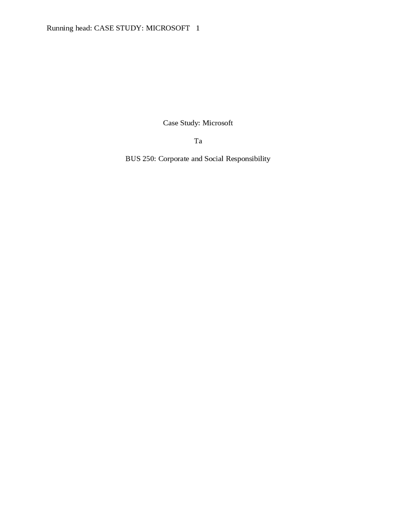 Case Study: Microsoft Ta BUS 250: Corporate and Social Responsibility Case Study: Micros ...