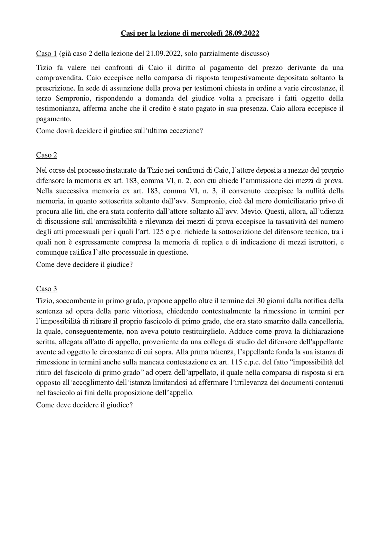 Risoluzione Casistica Esercizi Di Diritto Processuale Civile Docsity