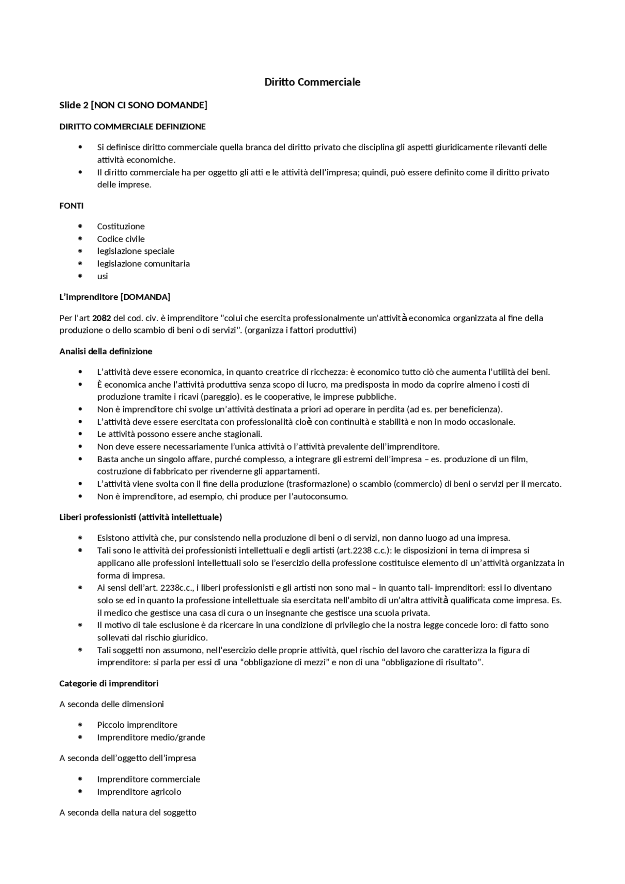 Riassunto Delle Slide Di Diritto Commerciale Dispense Di Diritto