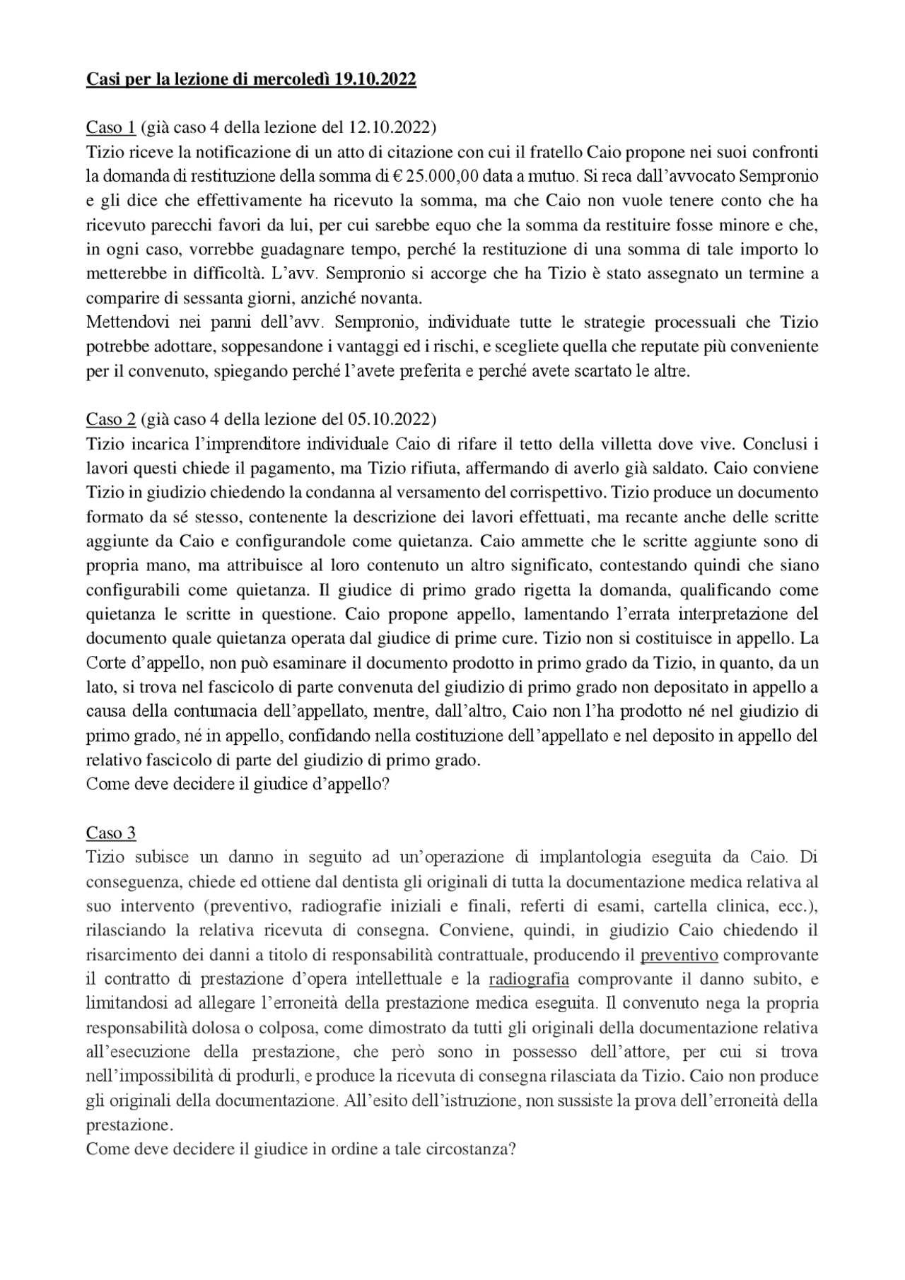 Risoluzione Casistica Esercizi Di Diritto Processuale Civile Docsity