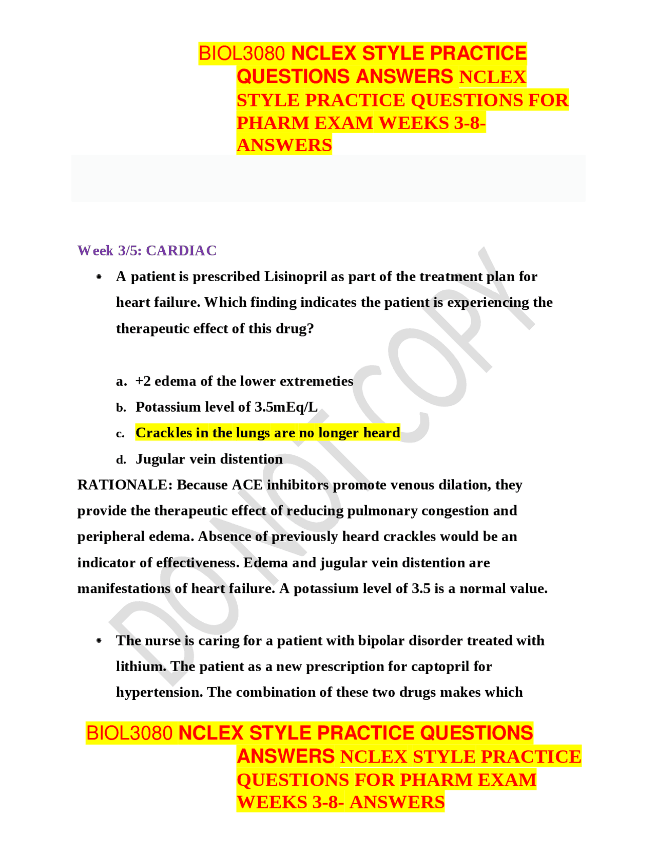 BIOL3080 NCLEX STYLE PRACTICE QUESTIONS ANSWERS NCLEX STYLE PRACTICE ...