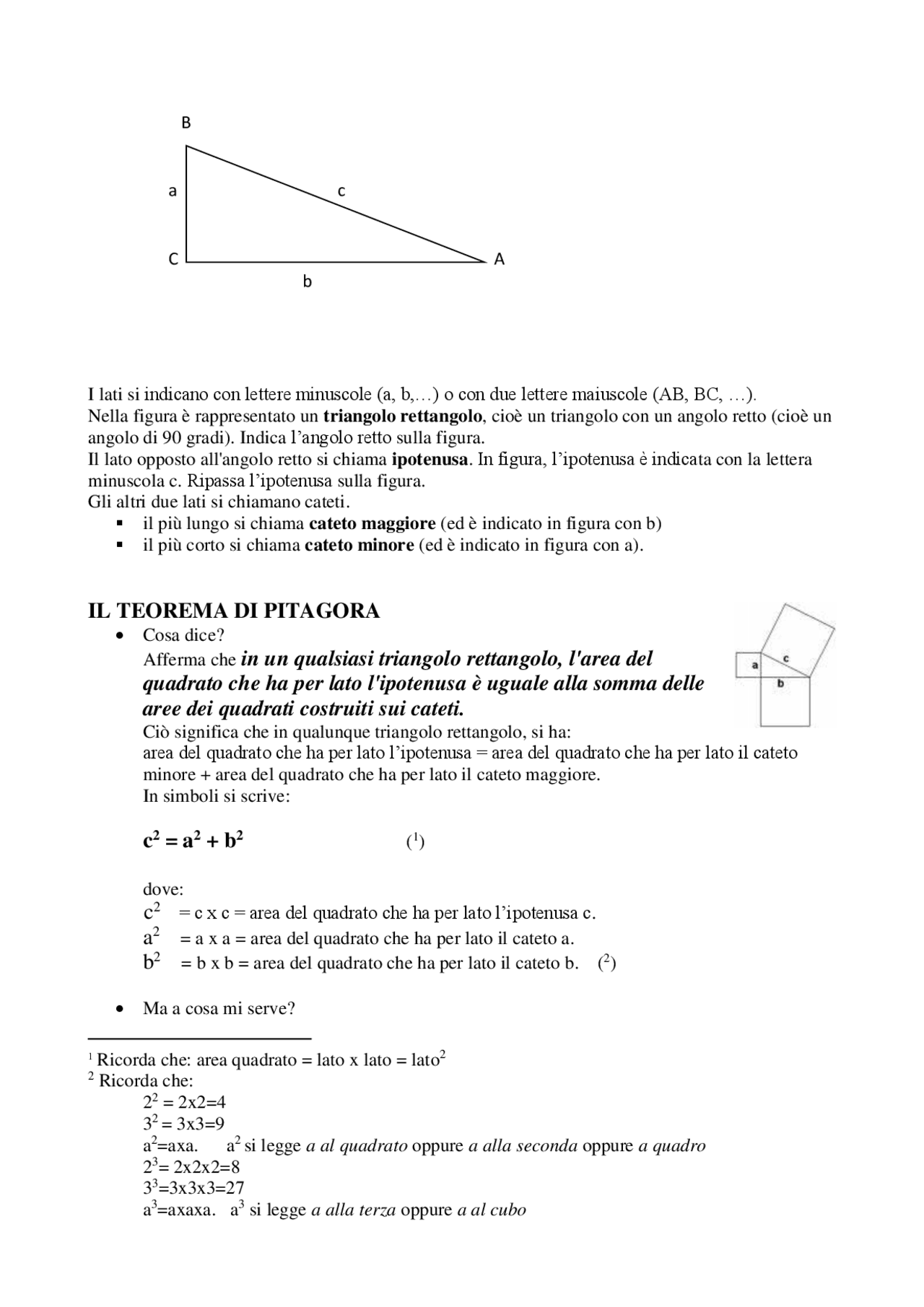 Teorema di Pitagora: teoria ed esercizi | Dispense di Matematica | Docsity