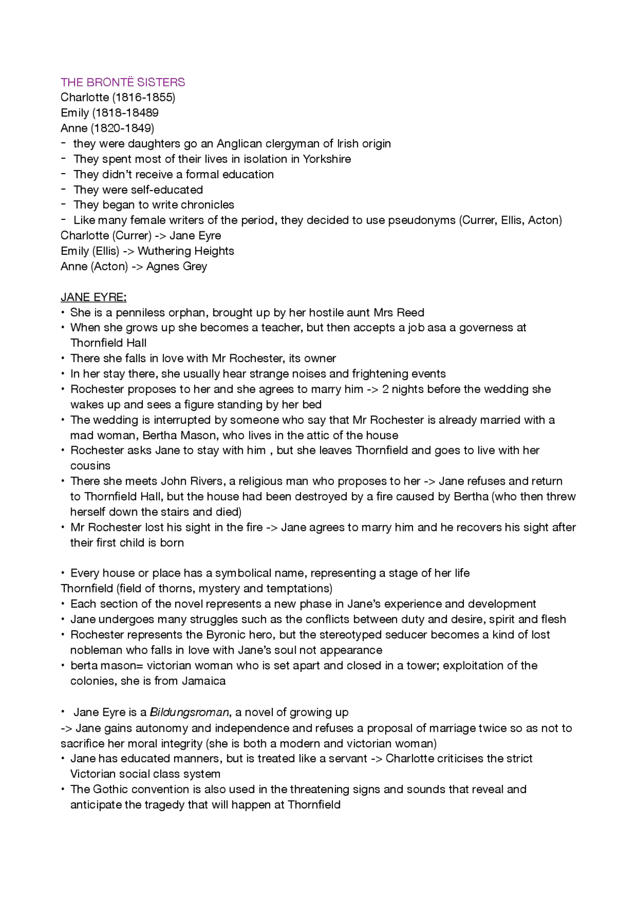 The Bronte sisters: life and works | Appunti di Inglese | Docsity