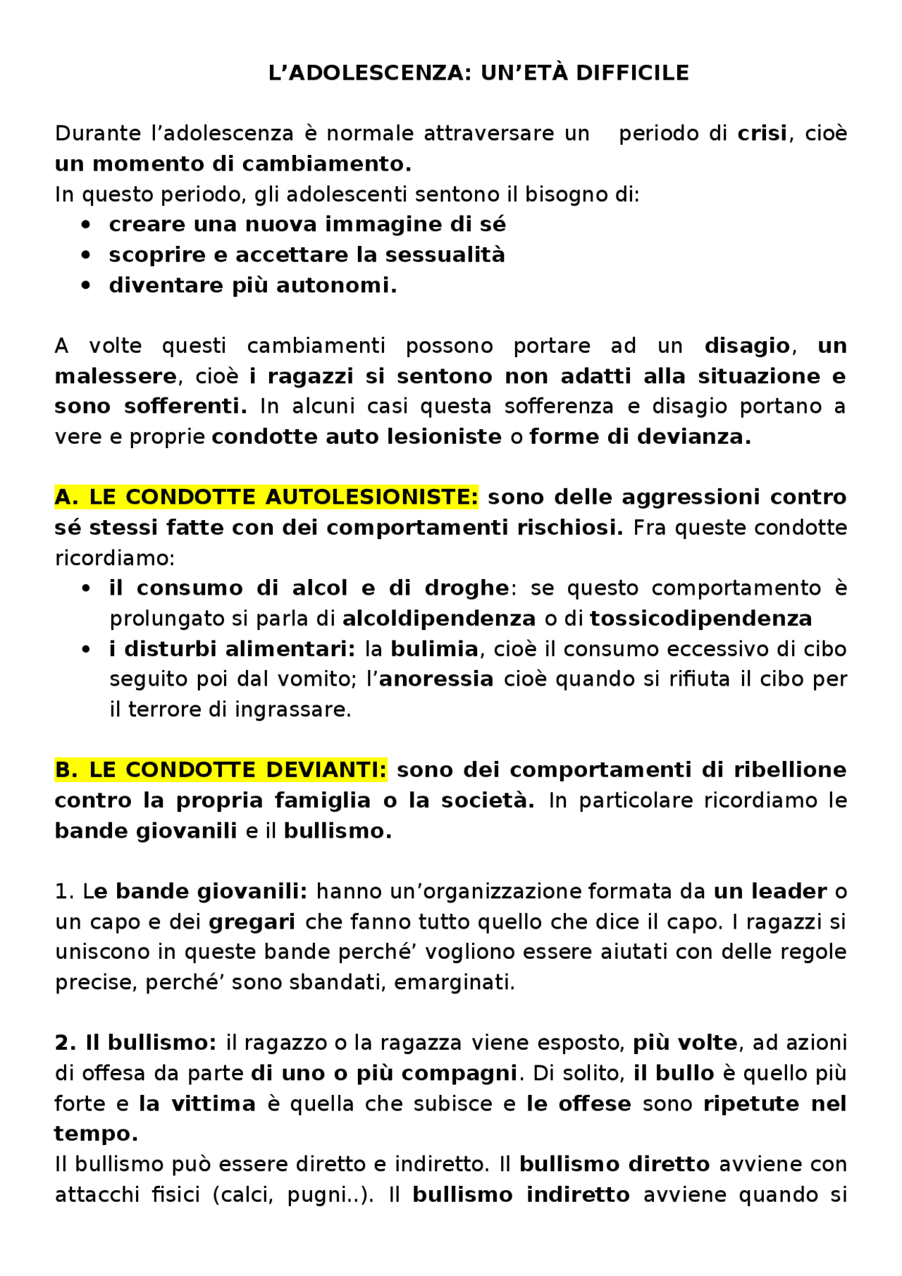 Ladolescenza Unetà Difficile Schemi E Mappe Concettuali Di