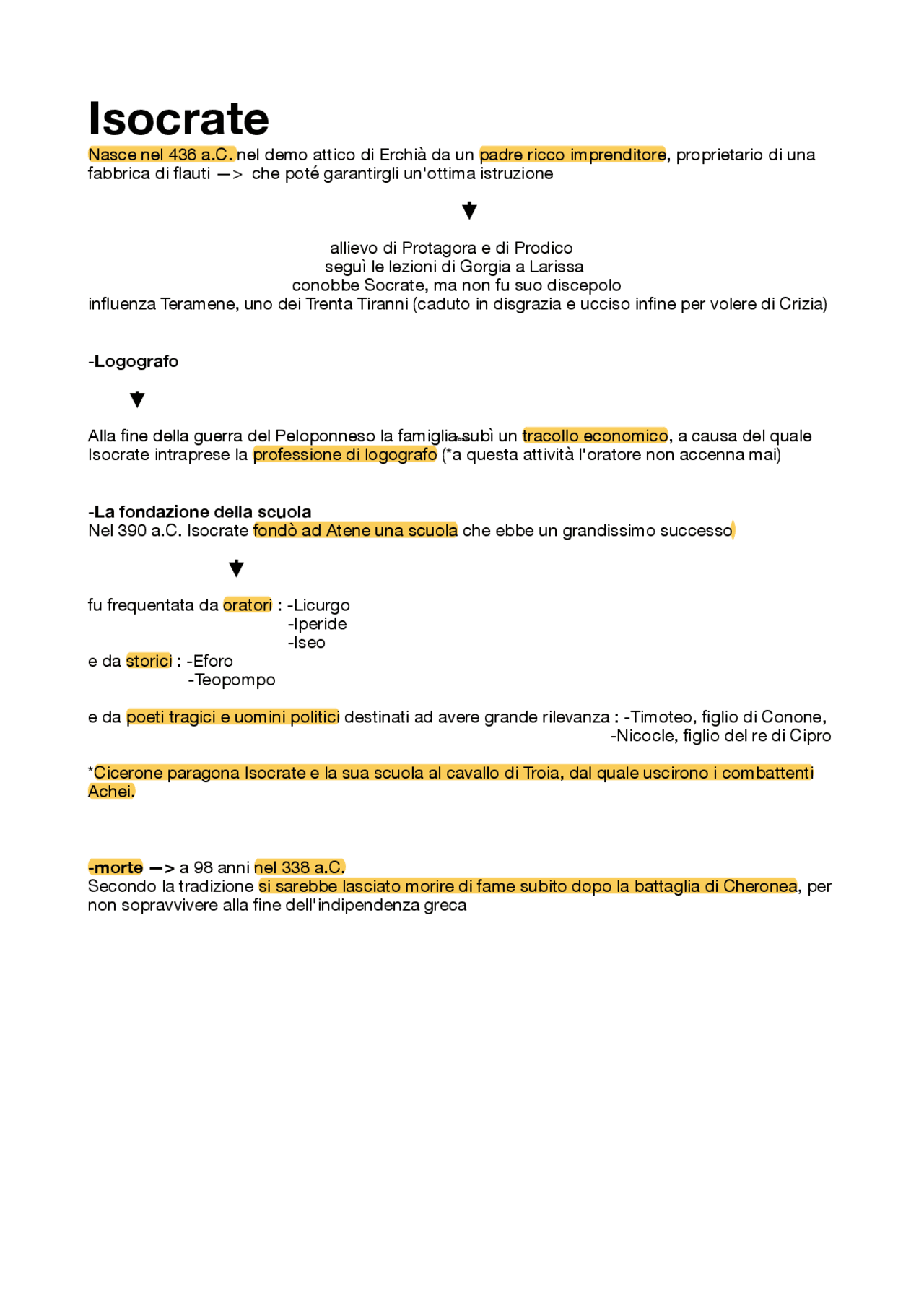 Isocrate e la fondazione della scuola di Atene | Appunti di Greco | Docsity
