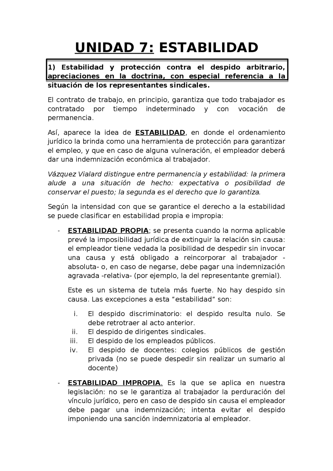 La Estabilidad en el derecho laboral Argentino | Resúmenes de Derecho ...
