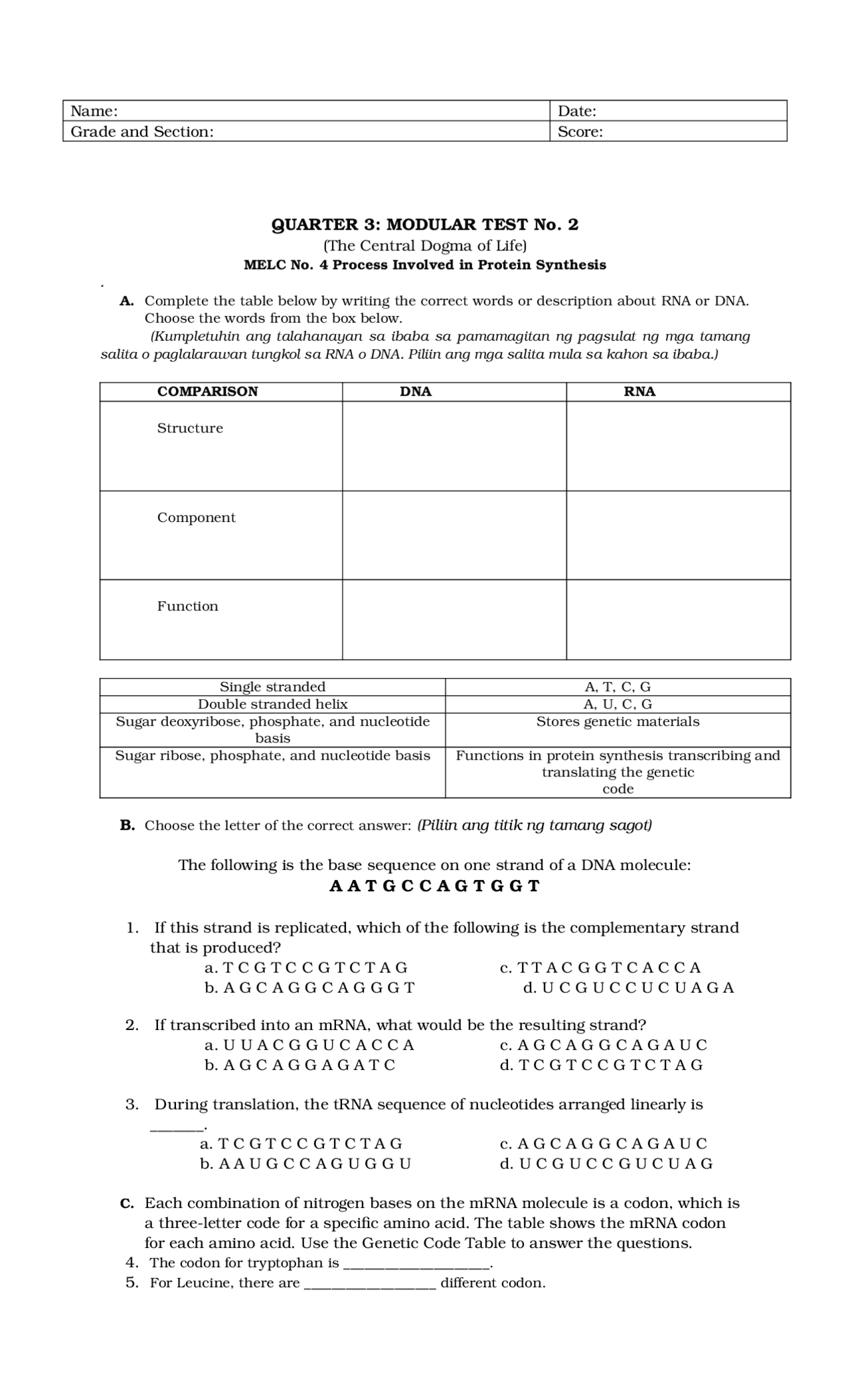 Summative Test on Science Grade 10 | Exams Environmental science | Docsity