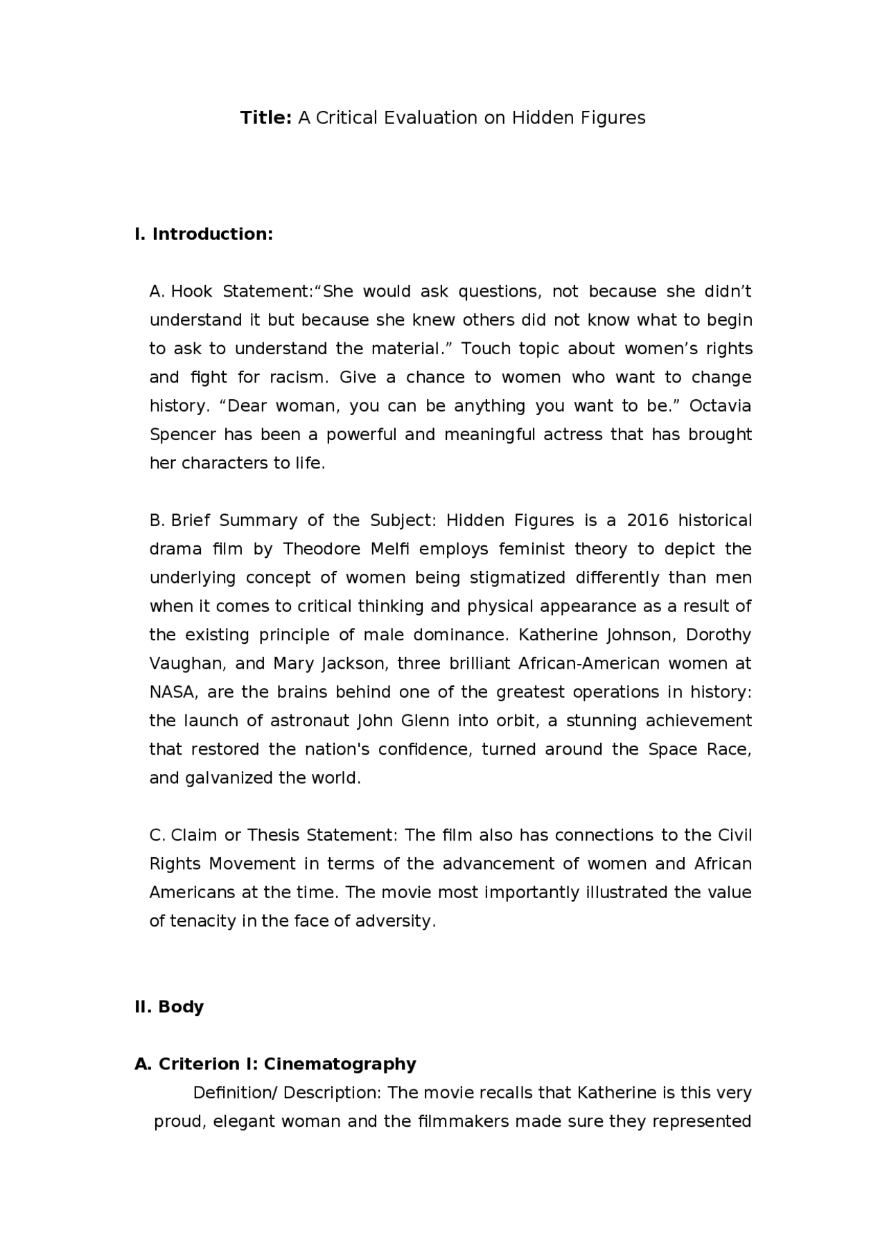 Hidden Figures Critical Evaluation | High school final essays English ...