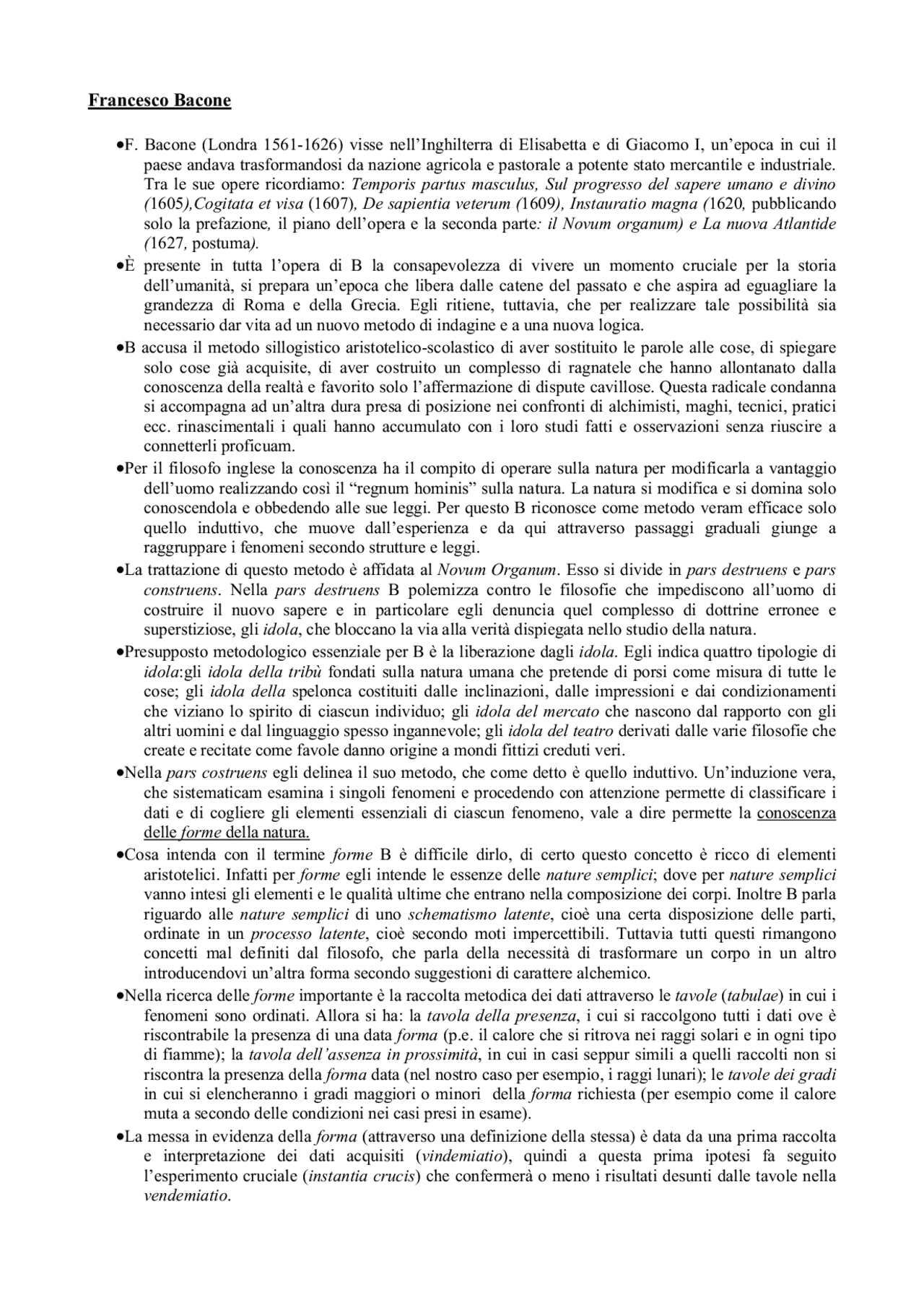 Francesco Bacone Biografia E Opere Appunti Di Filosofia Docsity